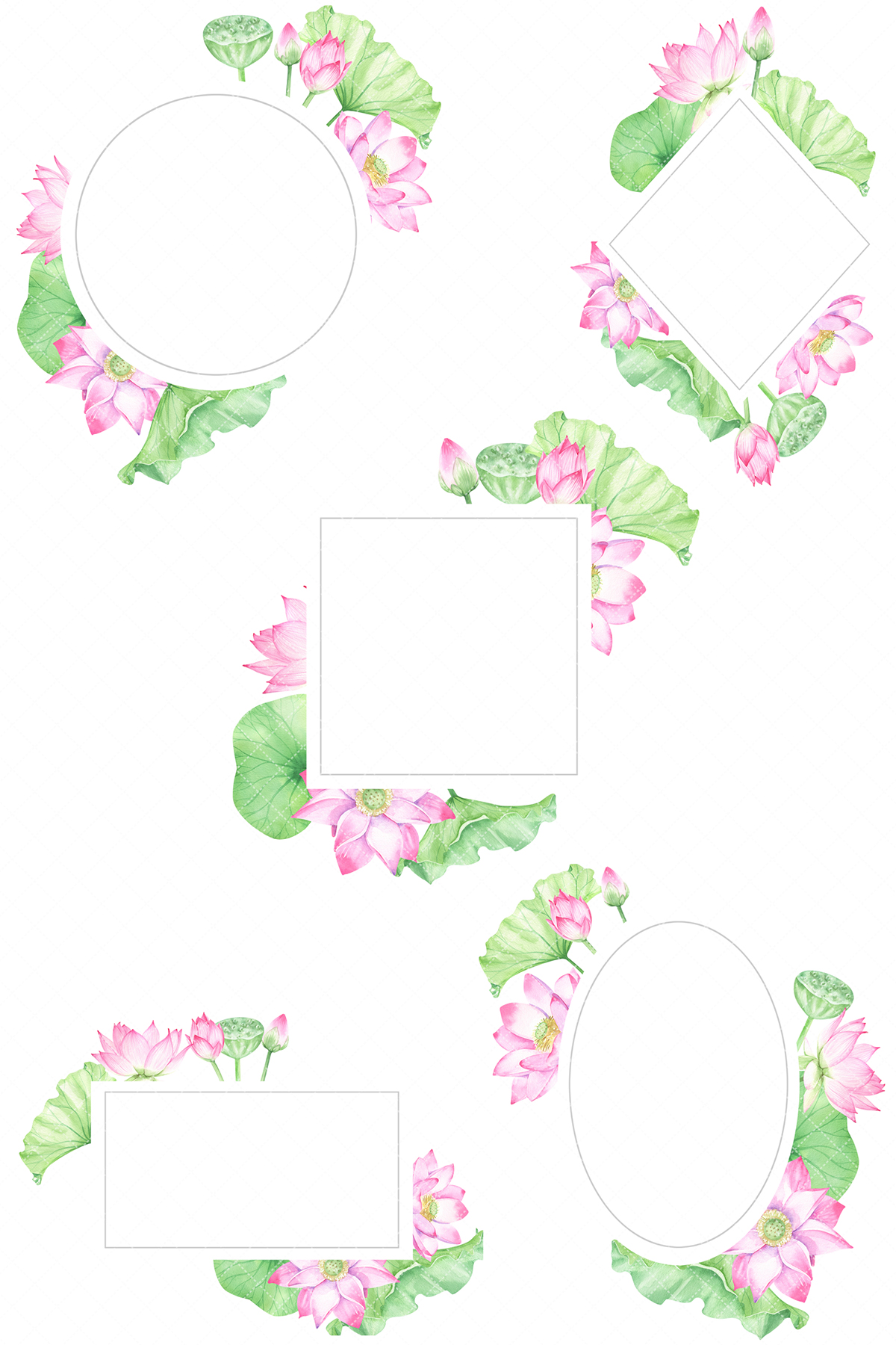 Watercolor lotus flowers pre-made frames