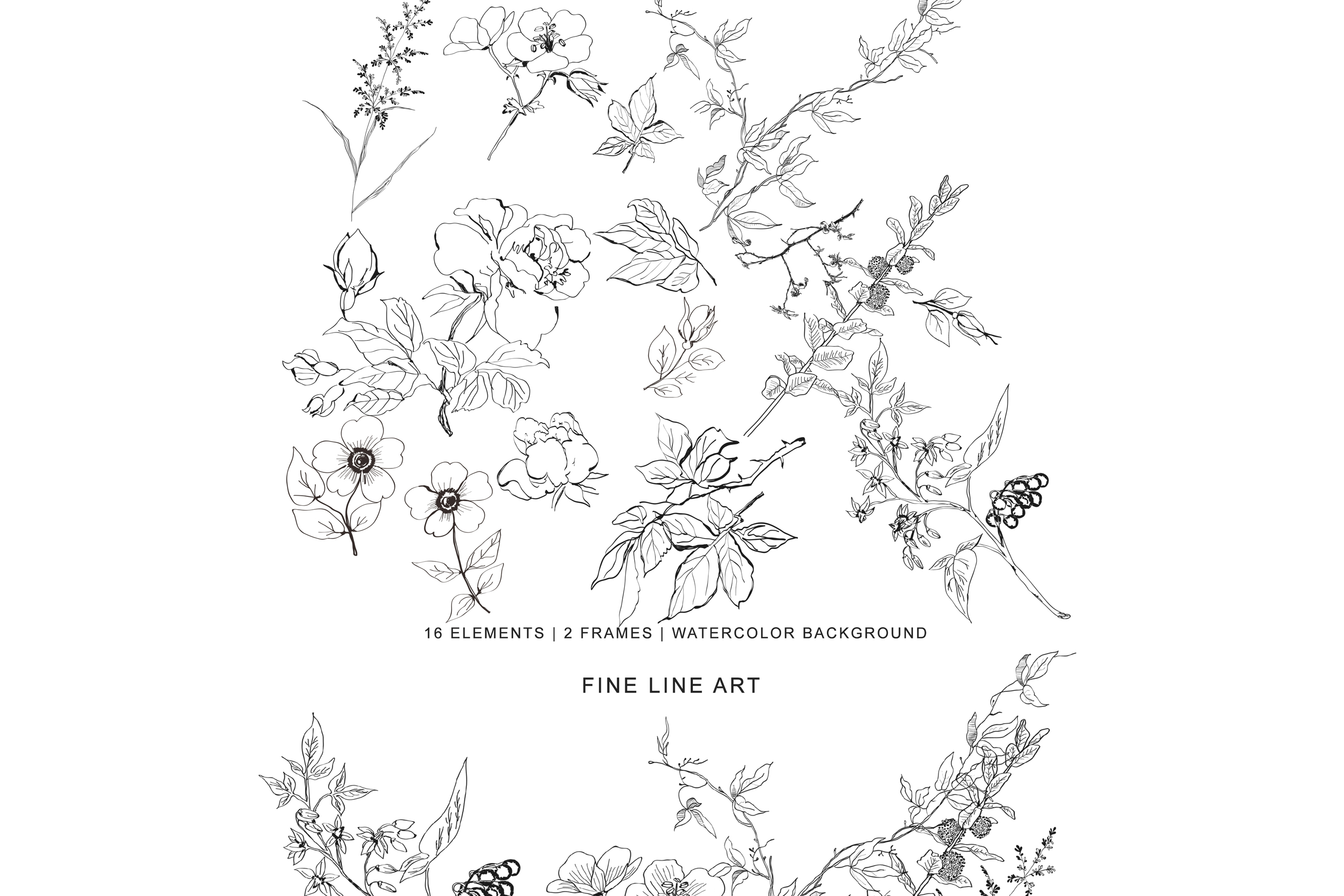 Hand Drawn Fine Line Clip Art (163580) | Illustrations | Design Bundles