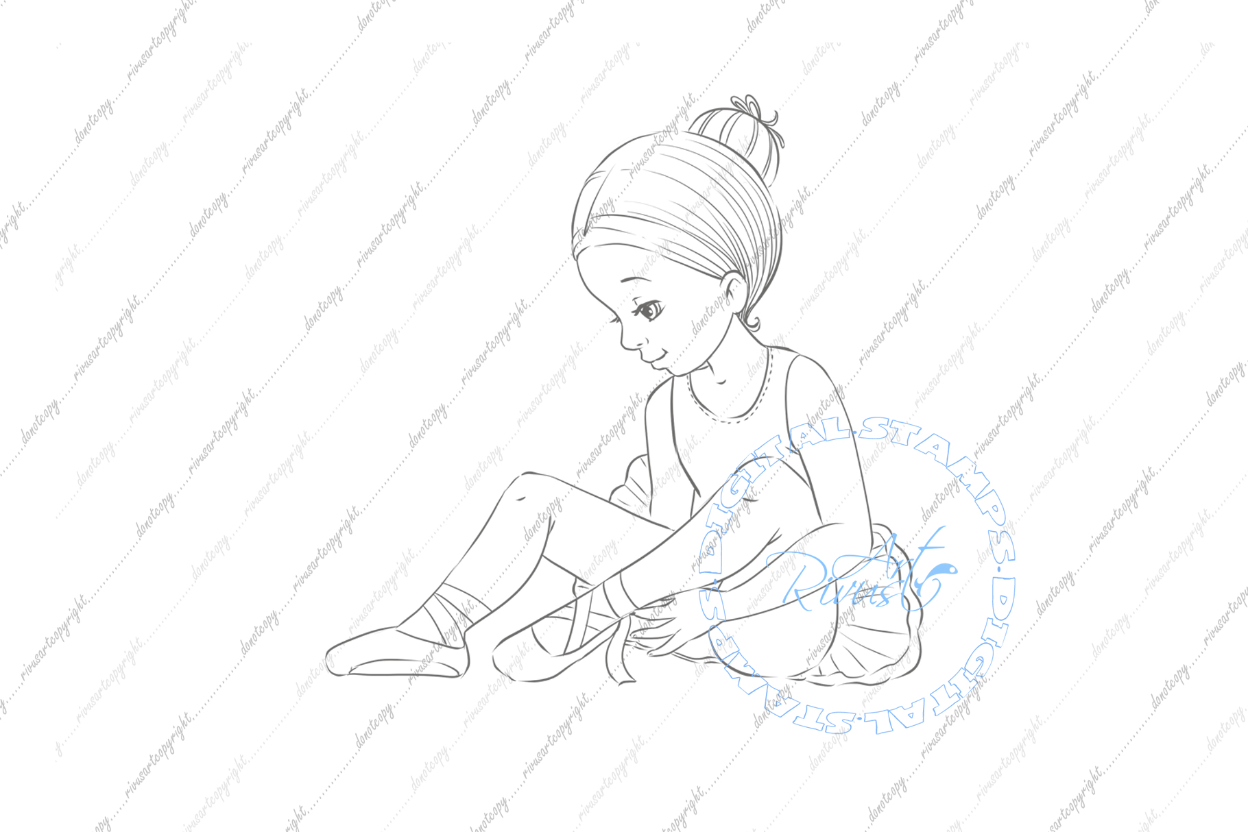 Ballet Digital Stamp. Cute ballerina coloring page Download.
