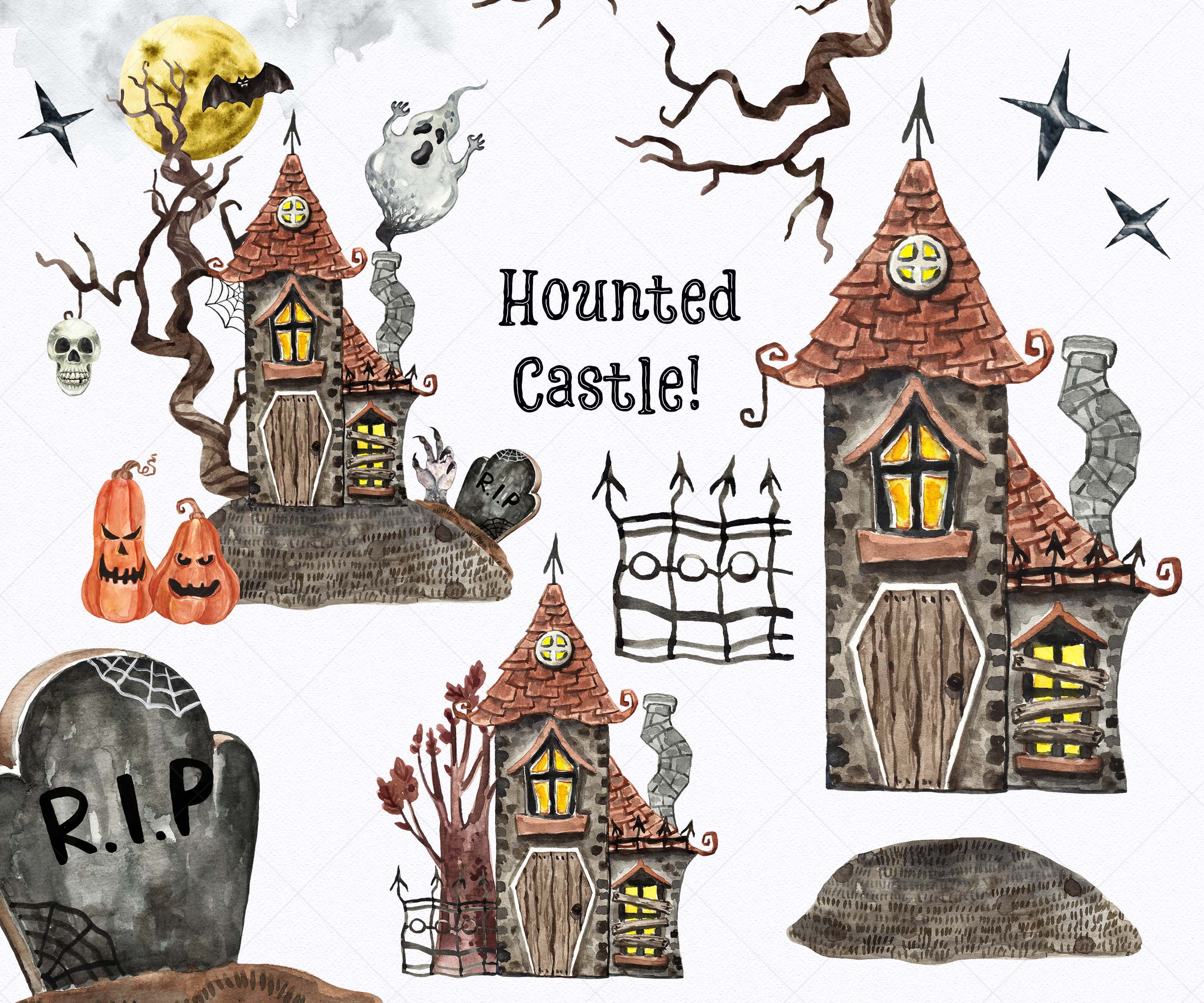 Watercolor Halloween Spooky Creepy Clipart