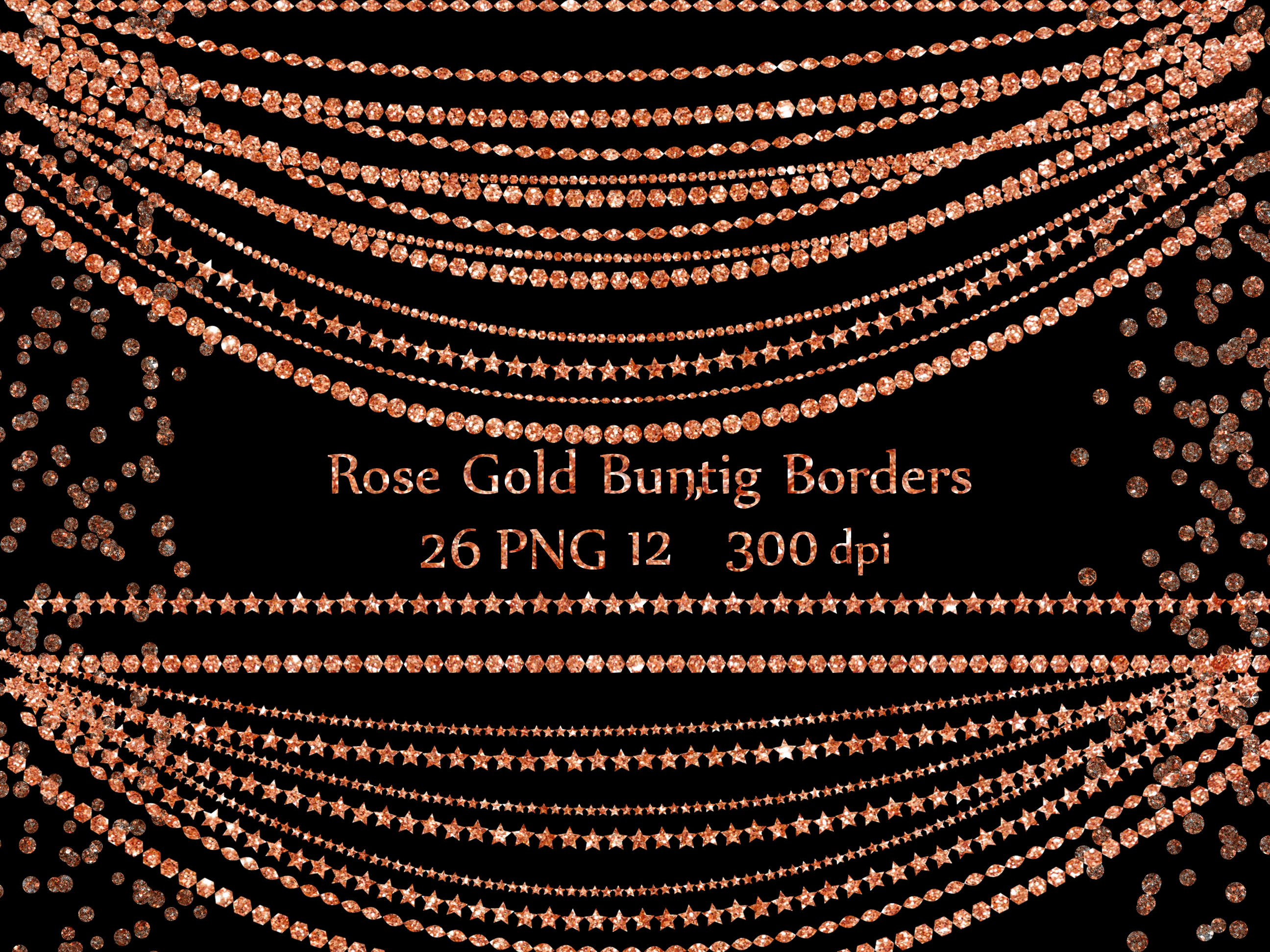 Rose Gold Glitter borders clipart