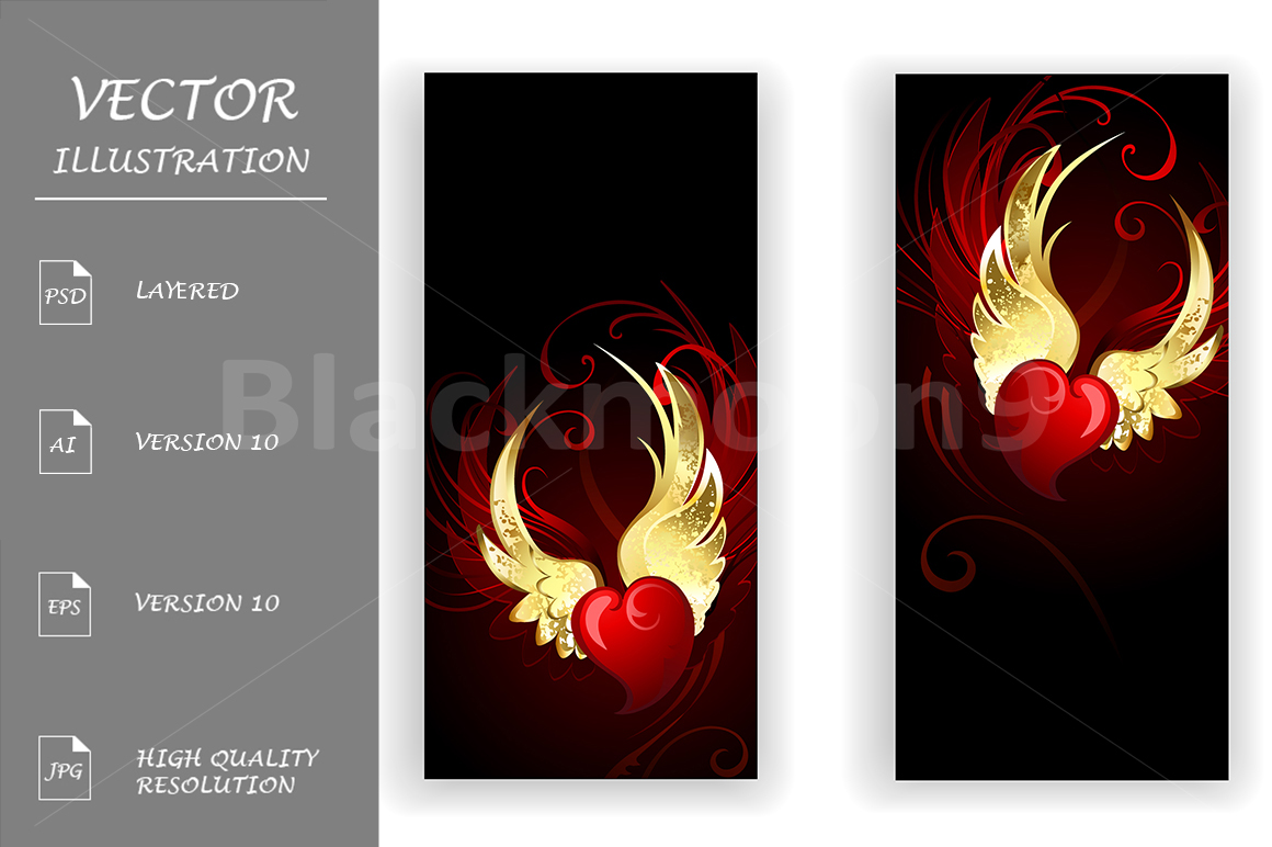 Two Banners with Hearts Angel (35063) | Illustrations | Design Bundles