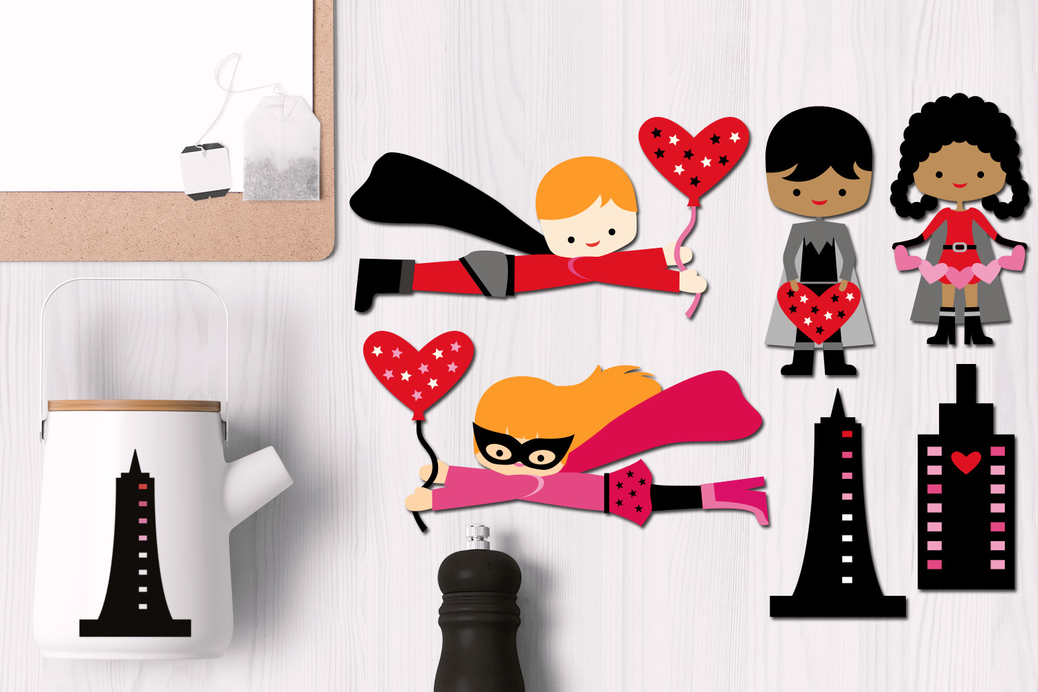 Valentine Superhero Illustrations (168706) | Illustrations | Design Bundles