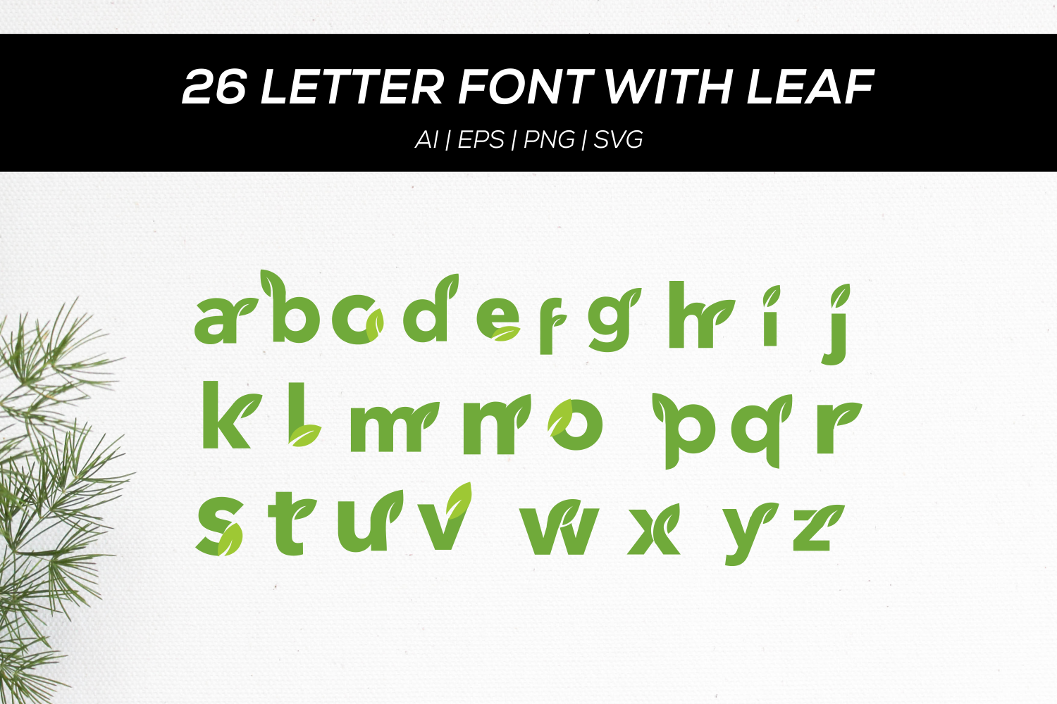 26 letter font with leaf (39164) | Logos | Design Bundles