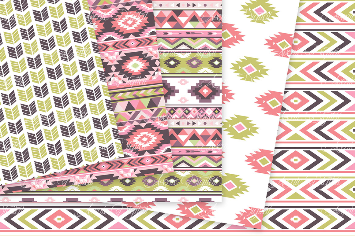 Pink and Green Boho Seamless Patterns