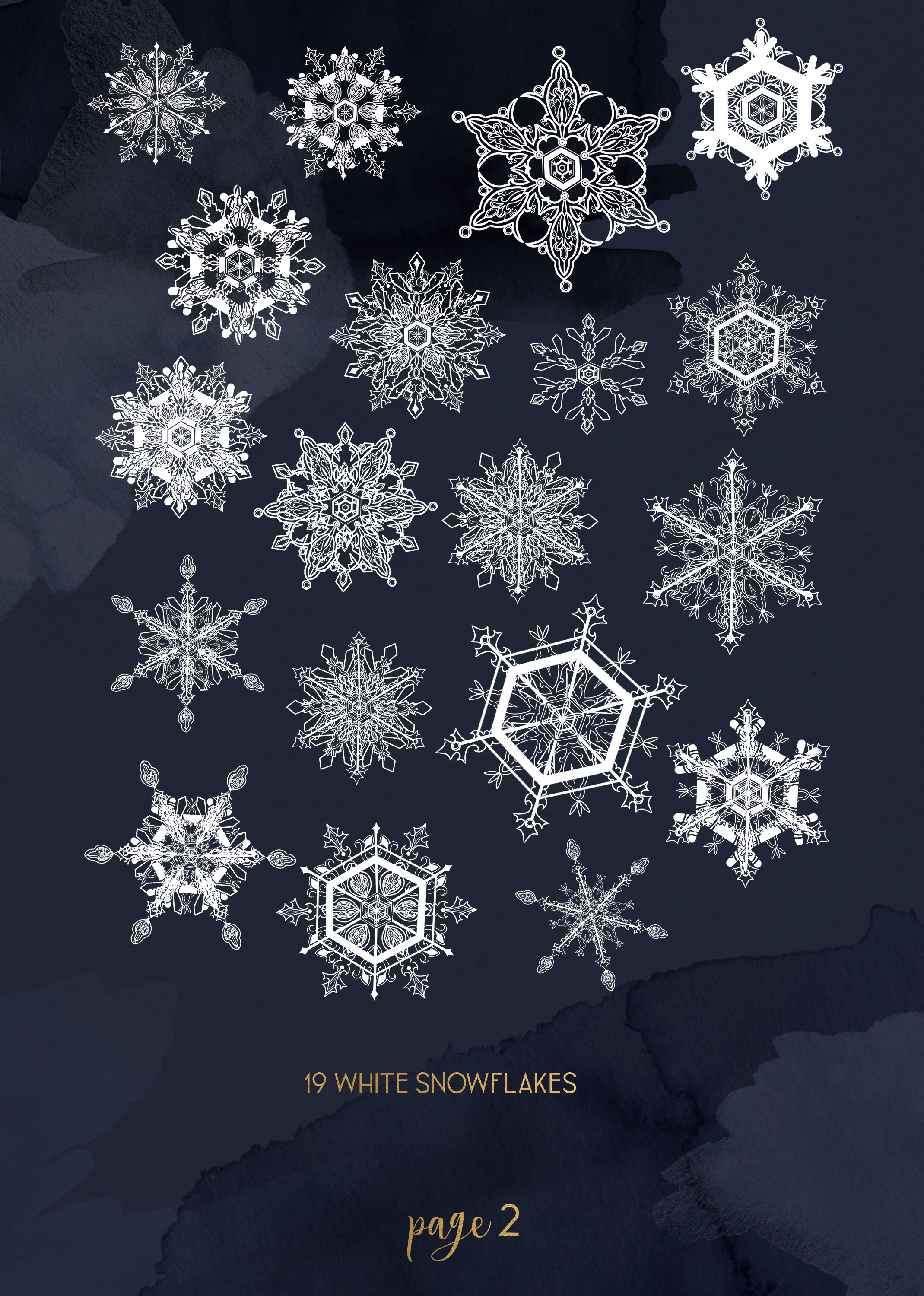 Winter snowflakes clipart set with watercolor splashes (155508 ...