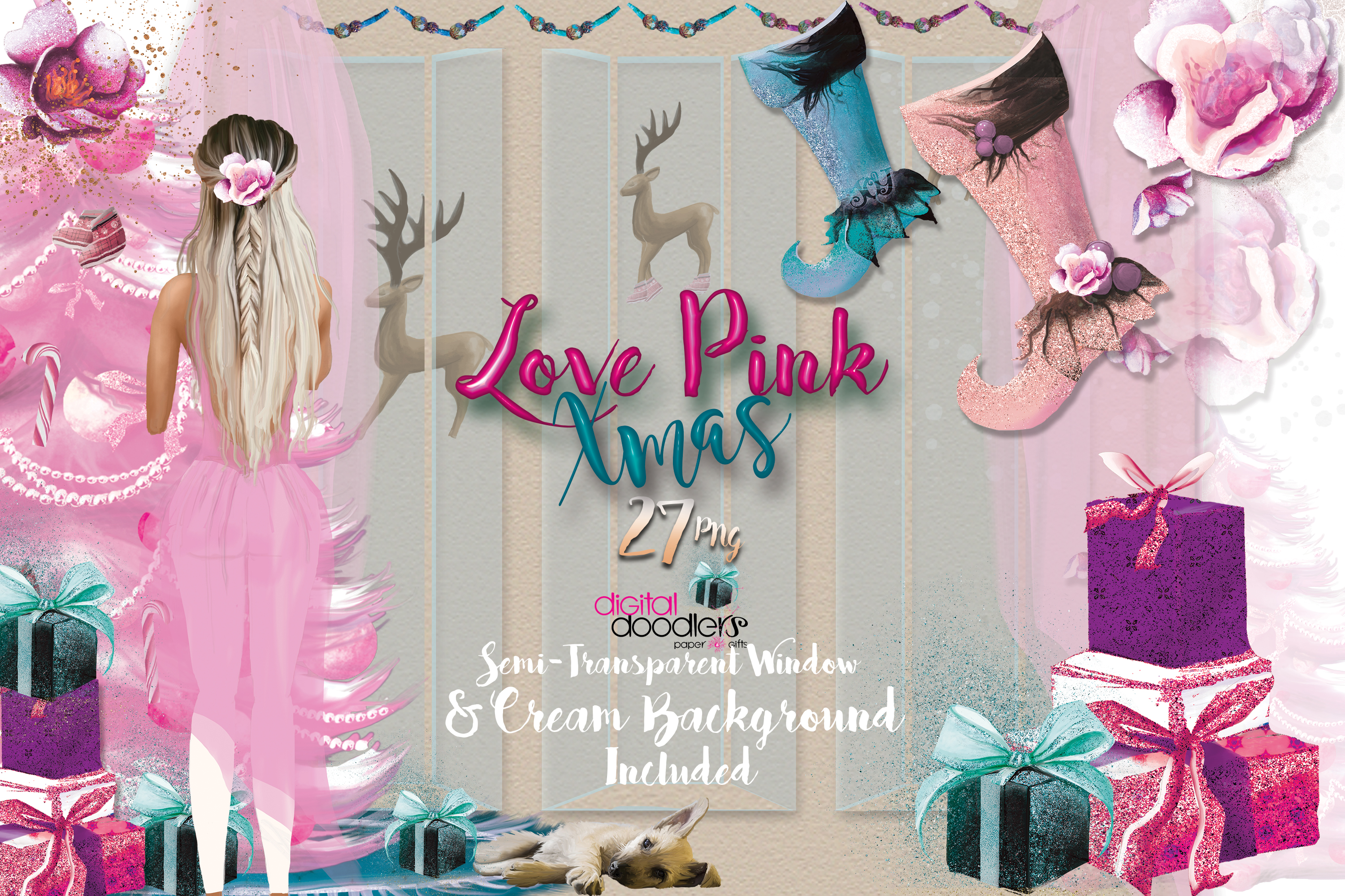 Love Pink Xmas (37709) | Illustrations | Design Bundles