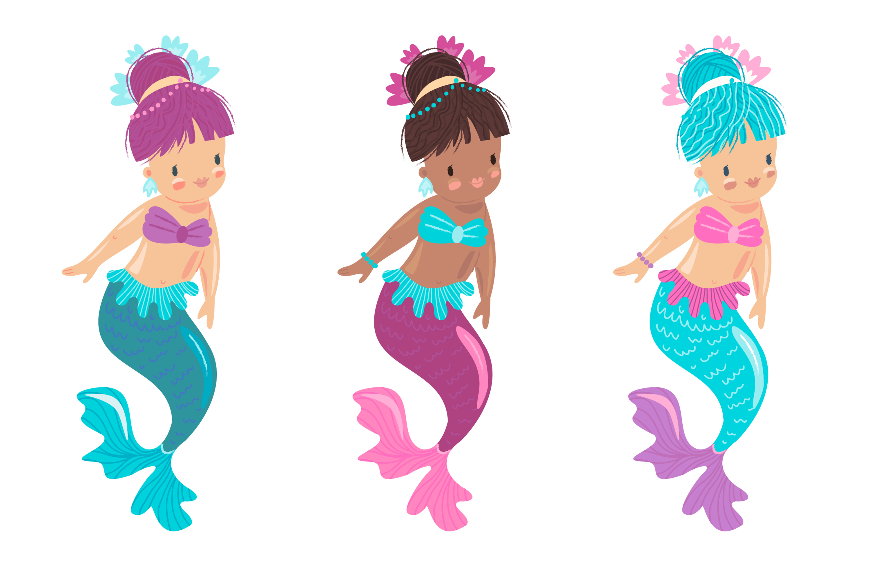 Mermaids Clipart Set , Vector and Raster Graphics (328384 ...