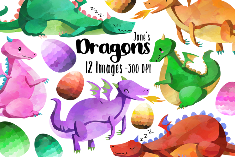 Watercolor Dragons Clipart