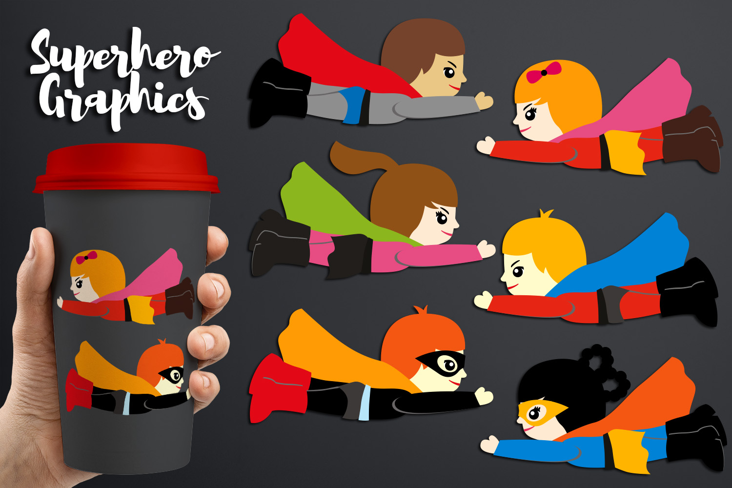 Flying Superhero Graphics Bundle