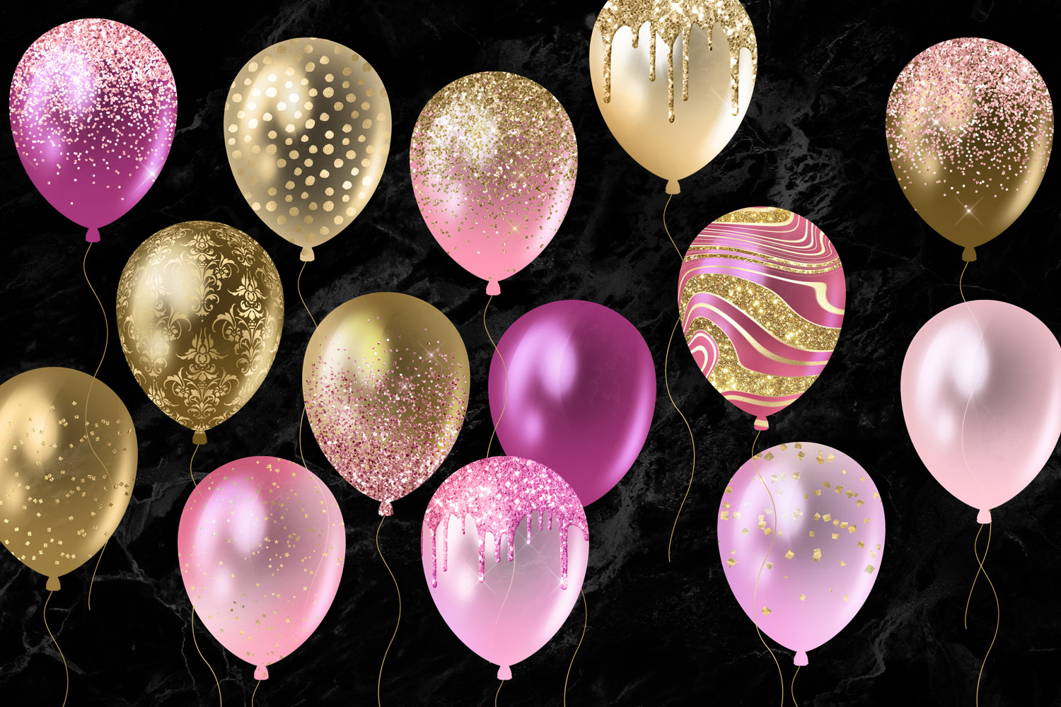 Pink and Gold Balloons Clipart