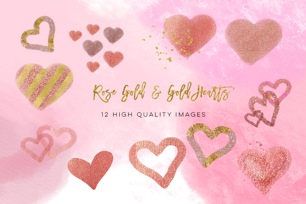 Hearts Clipart, Rose Gold Heart Clip Art, Digital Hearts, Hearts ...