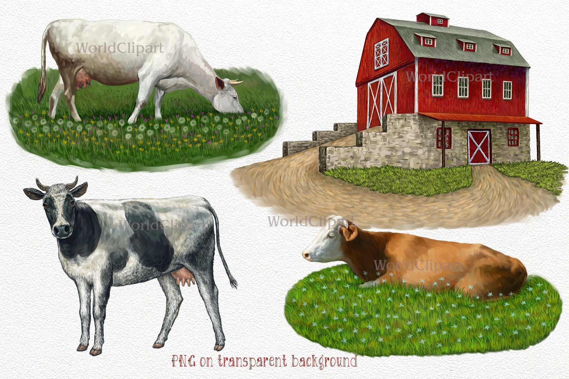 Farm. Cows clipart, Illustrations