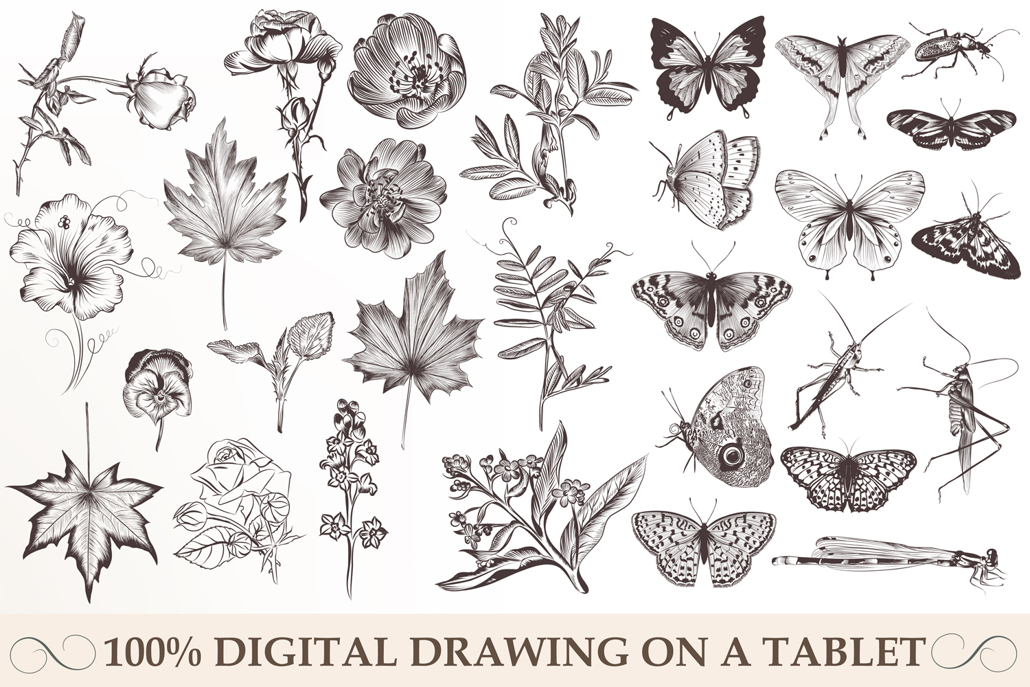 Bundle of engraved flowers