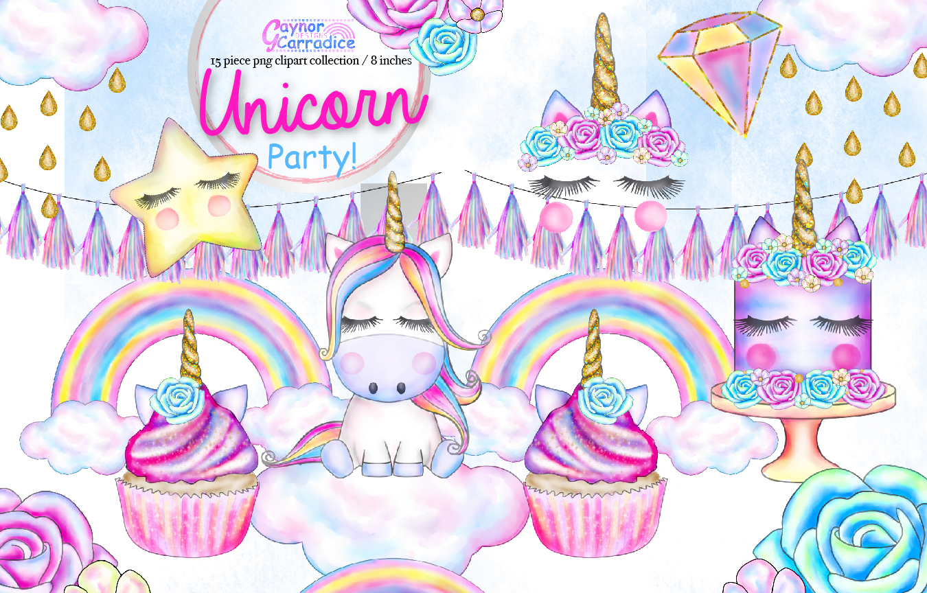 Unicorn Party clipart collection