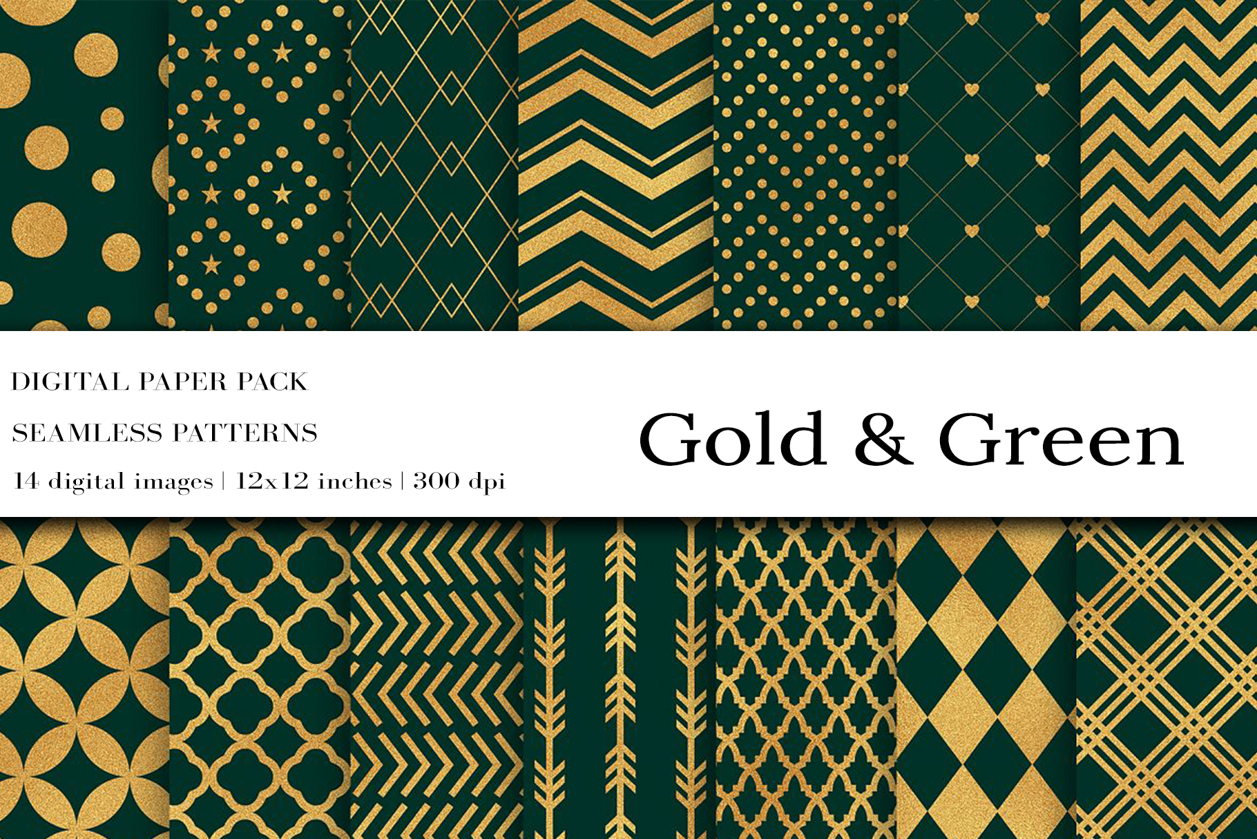 Dark Green Gold Digital Papers (307425) | Patterns | Design Bundles