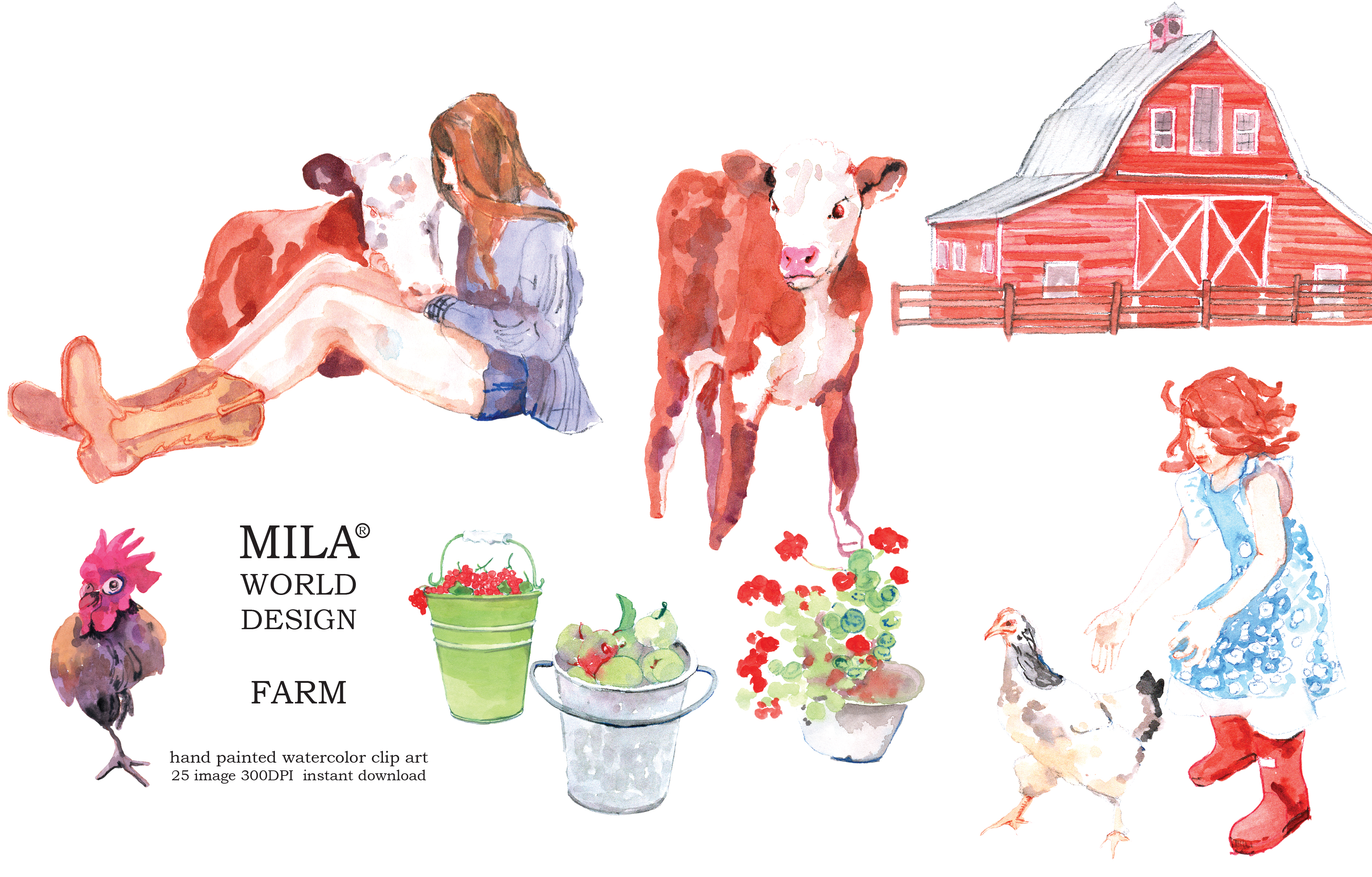Watercolor Farm clipart