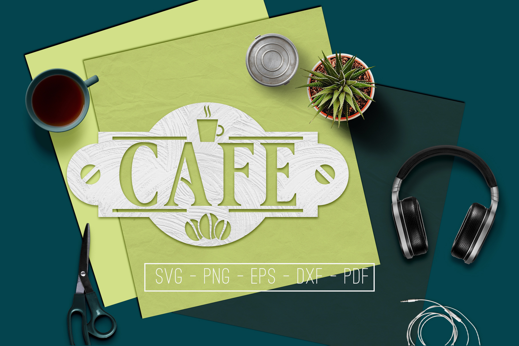 Cafe Sign Paper Cut Template, Kitchen Decor SVG, PDF, DXF