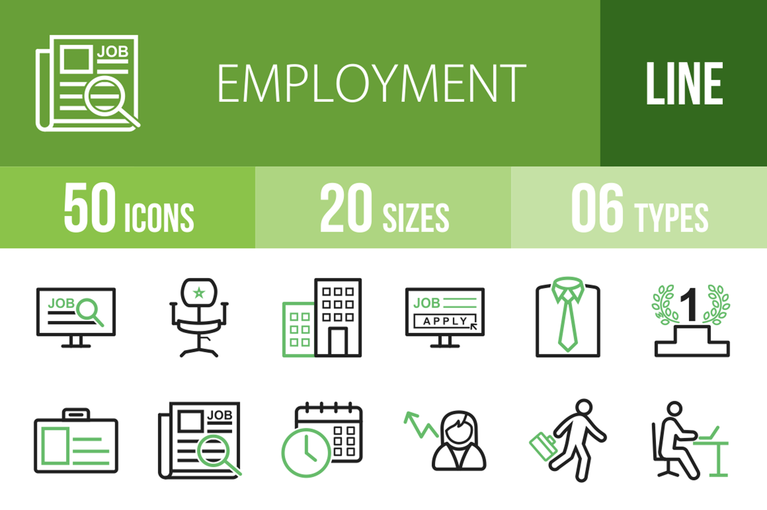 50 Employment Line Green & Black Icons (161882) | Icons | Design Bundles