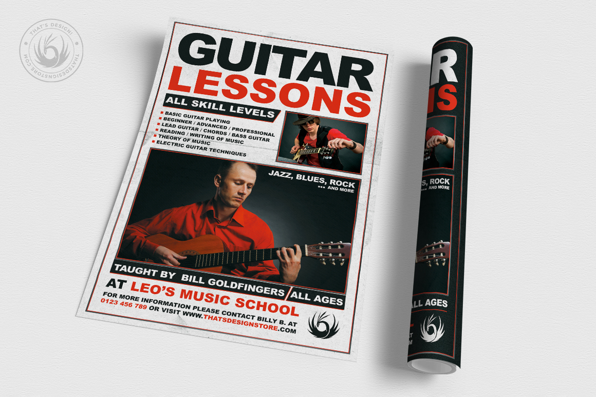 Guitar Lessons Flyer Template V1 (33553) | Flyers | Design Bundles