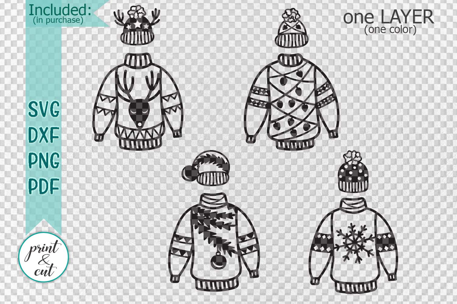 Ugly Christmas Sweaters Bundle SVG PDF Laser Paper Vinyl Cut 163419 
