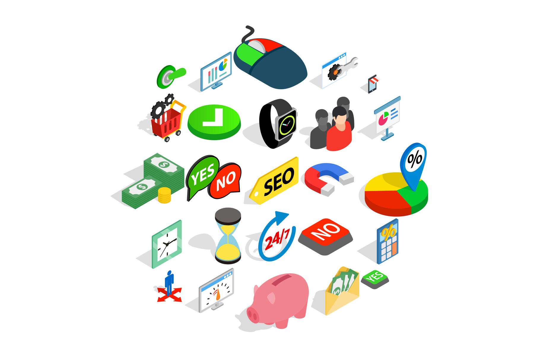 Interchange icons set, isometric style