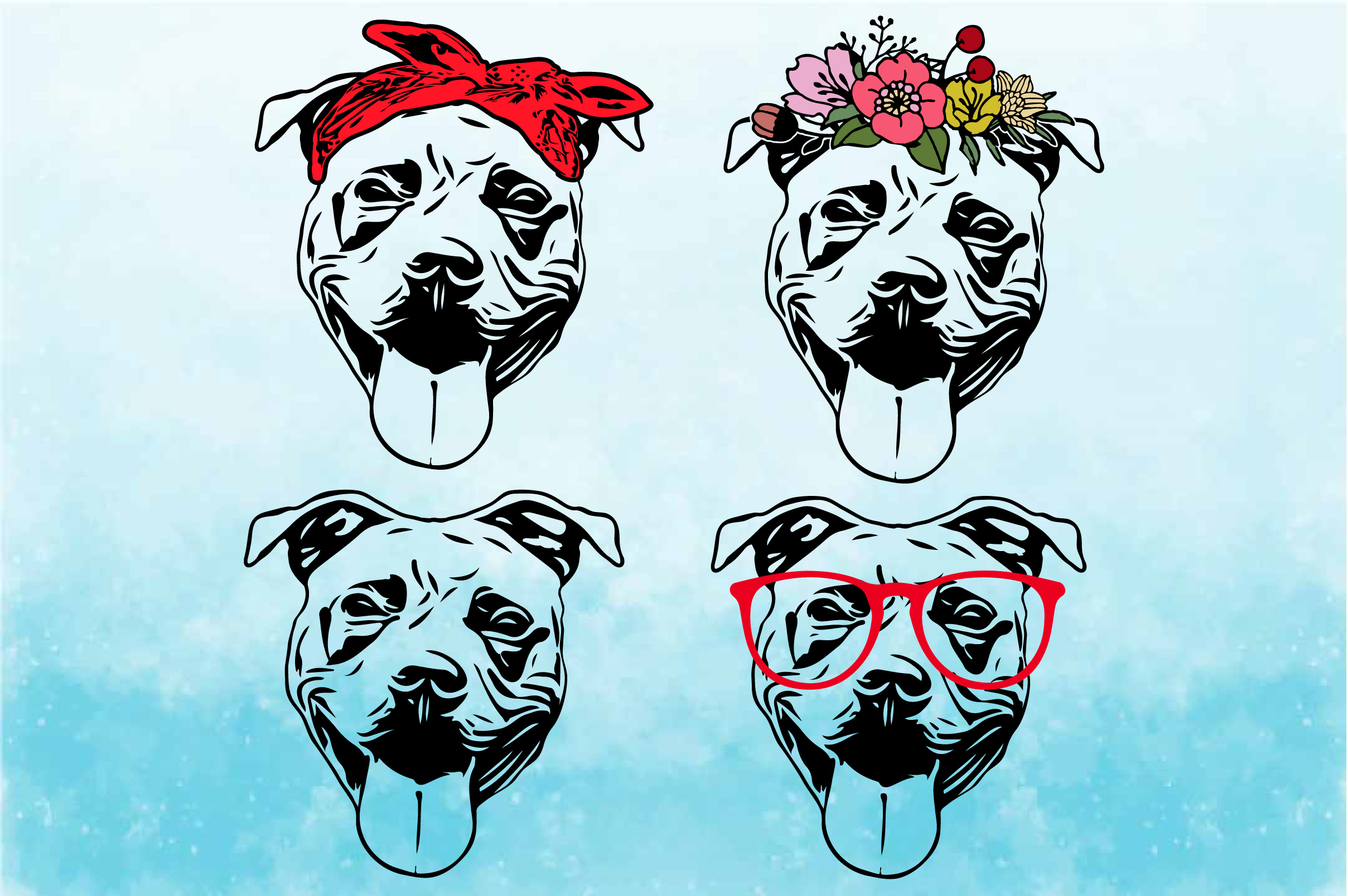 Pit bull Whit Glasses flower bandana pitbull SVG 17325s (534755) | SVGs ...