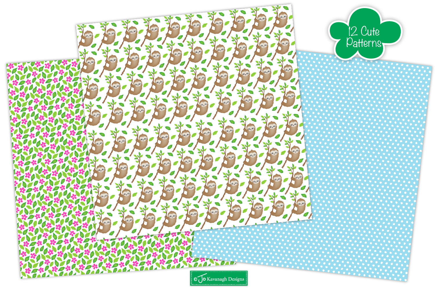 Sloth Digital Papers, Sloth Patterns, Cute Sloths -P30 (126598 ...