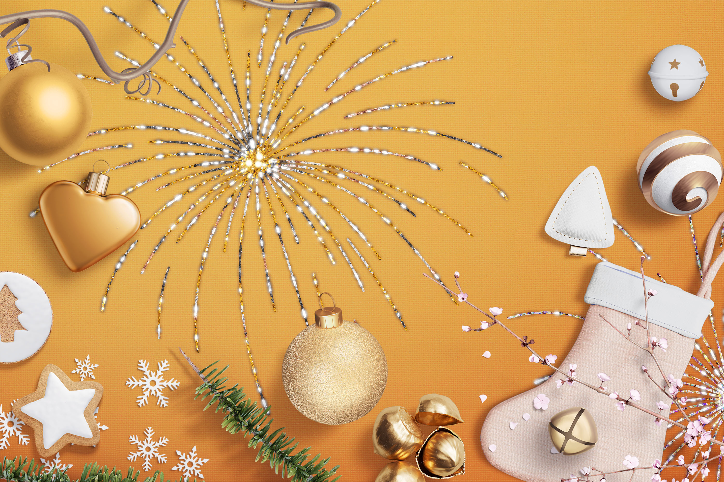 16 Glitter Glowing Fireworks New Year Eve PNG Overlay Images