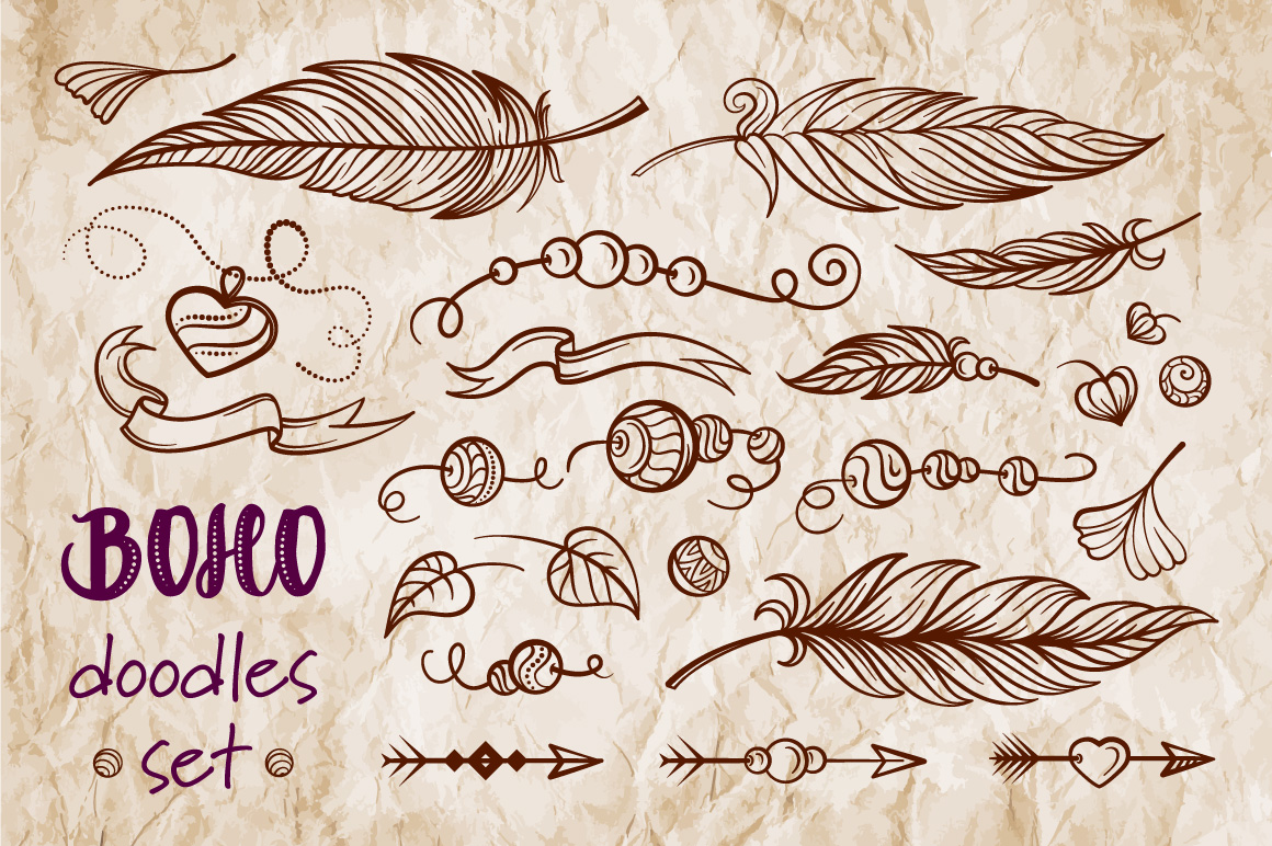 Boho doodles vector set (96659) | Decorations | Design Bundles