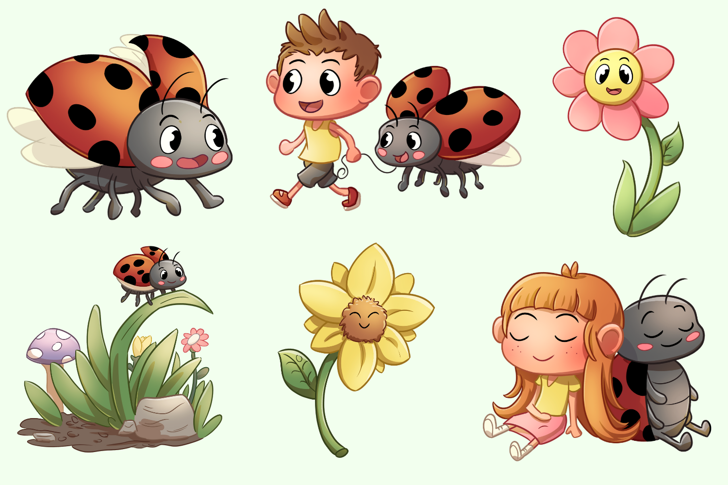 Lady Bug Friends Cute Illustrations