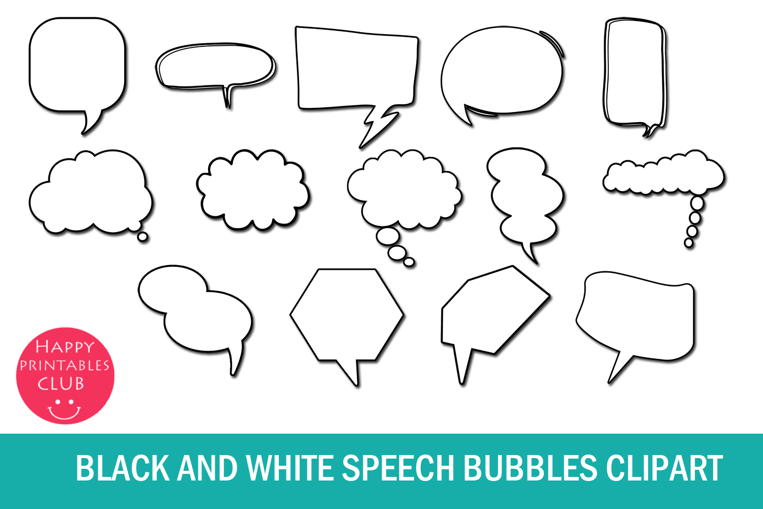 50 Speech Bubbles Clipart Black and White Commercial Use (129264 ...