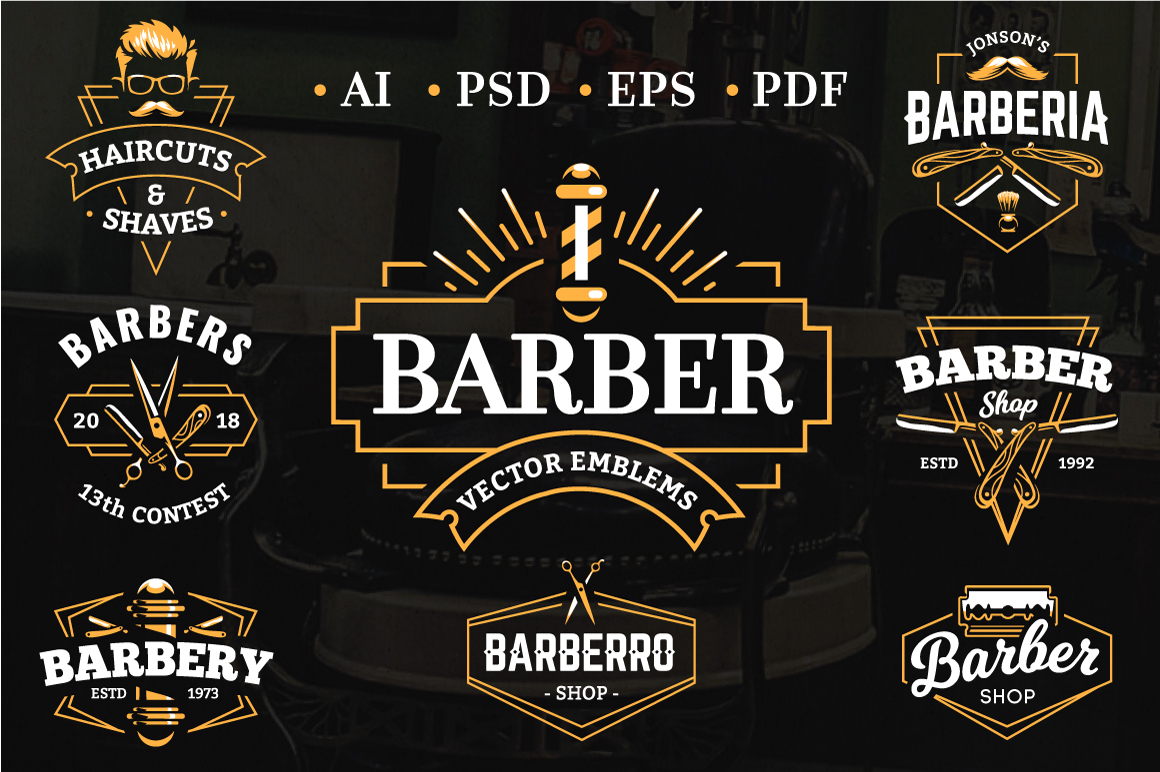 Barber Emblems | Logo Templates (129835) | Logos | Design Bundles