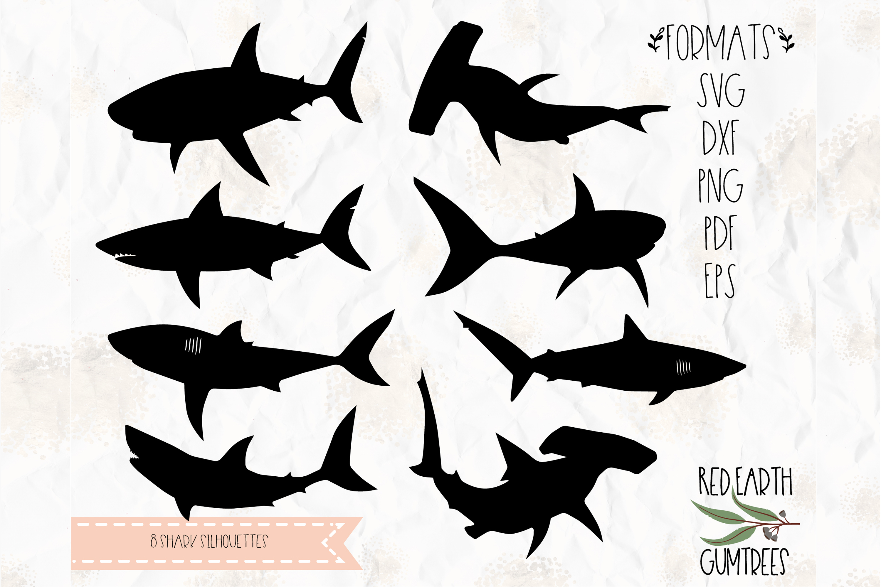 Shark silhouette collection SVG, DXF, PNG, EPS formats (124083) | Cut ...