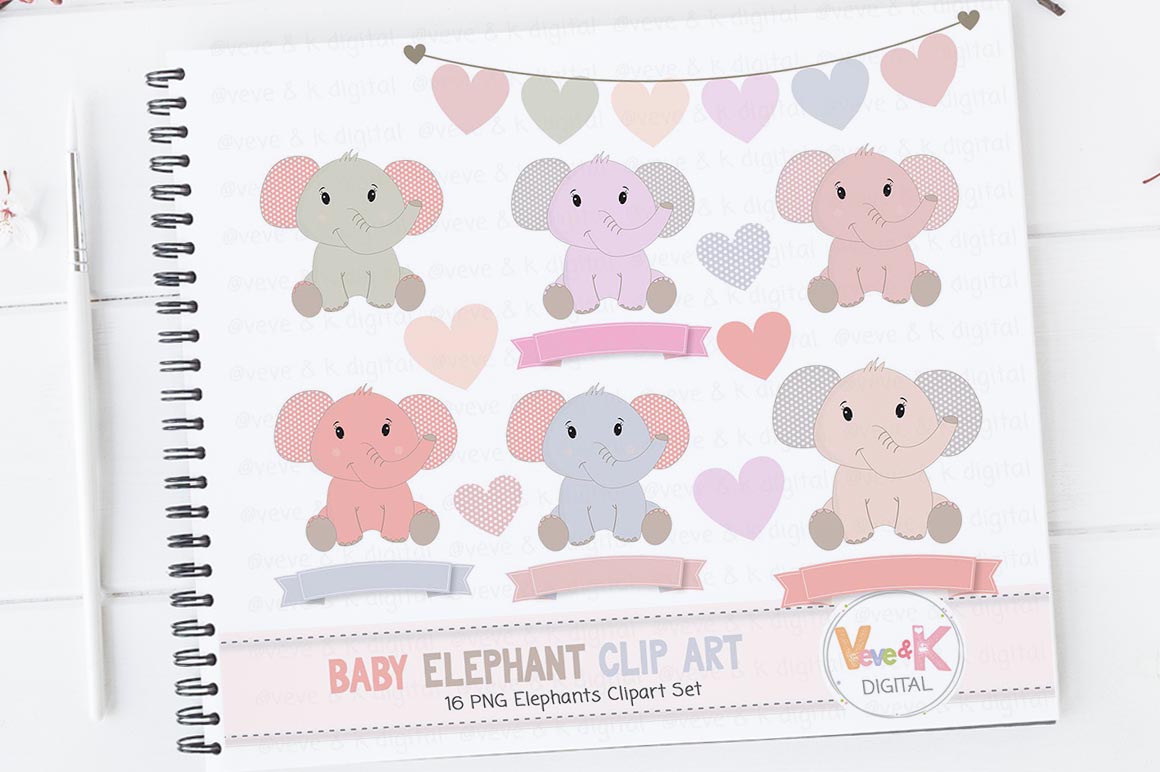 Baby Girl Pink Elephant Clipart Set Customdesigned