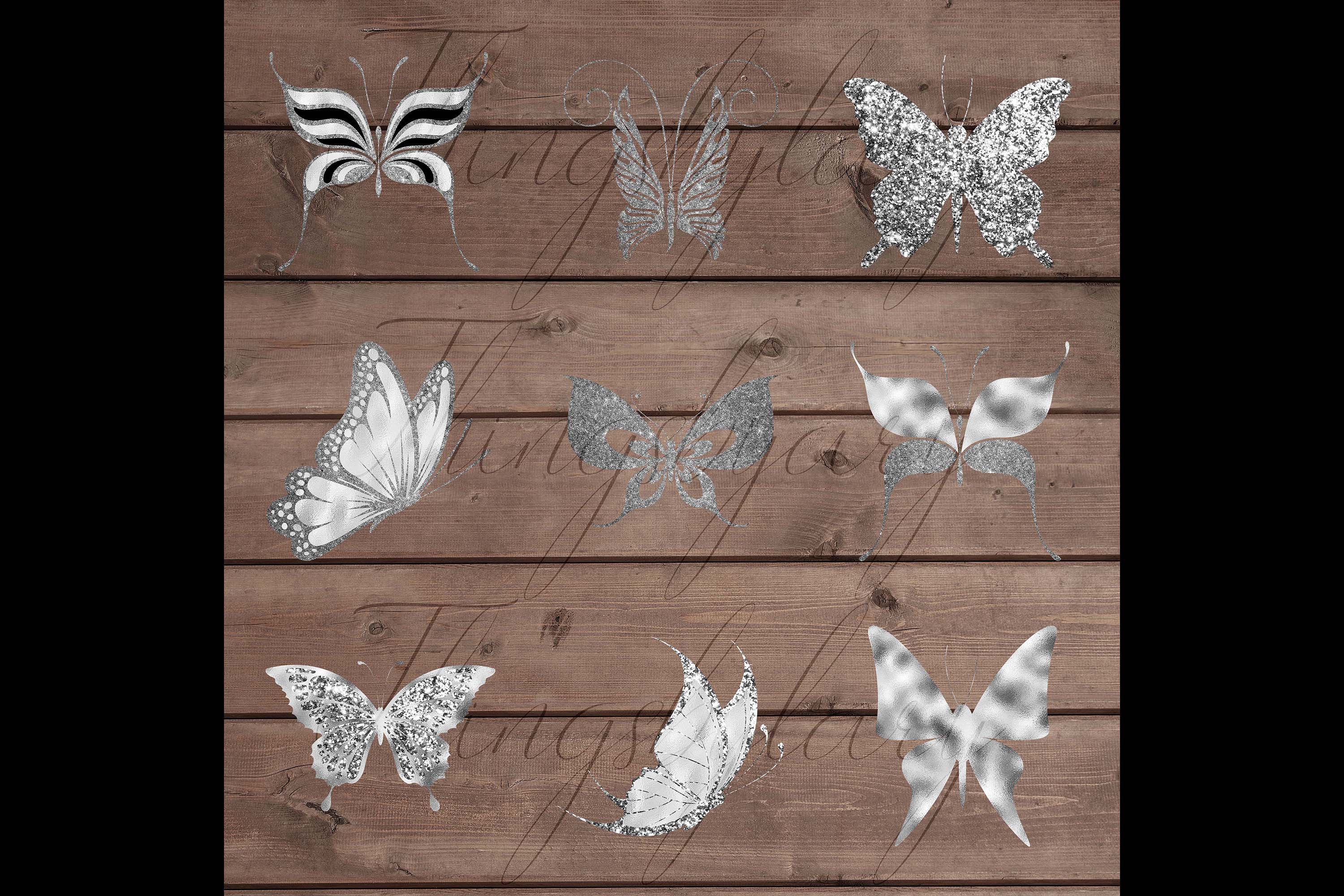 30 Metallic Silver Foil and Glitter Butterfly Digital Images (238314 ...