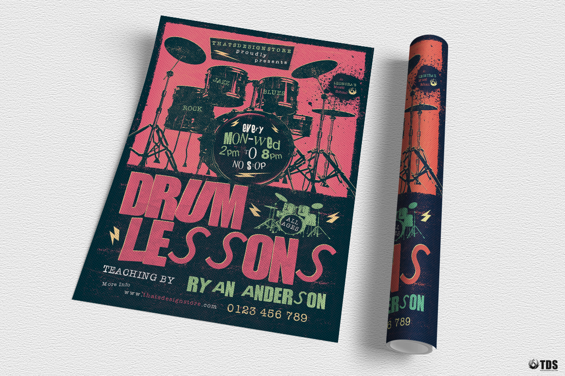 Drum Lessons Flyer Template V2 (14380) | Flyers | Design Bundles