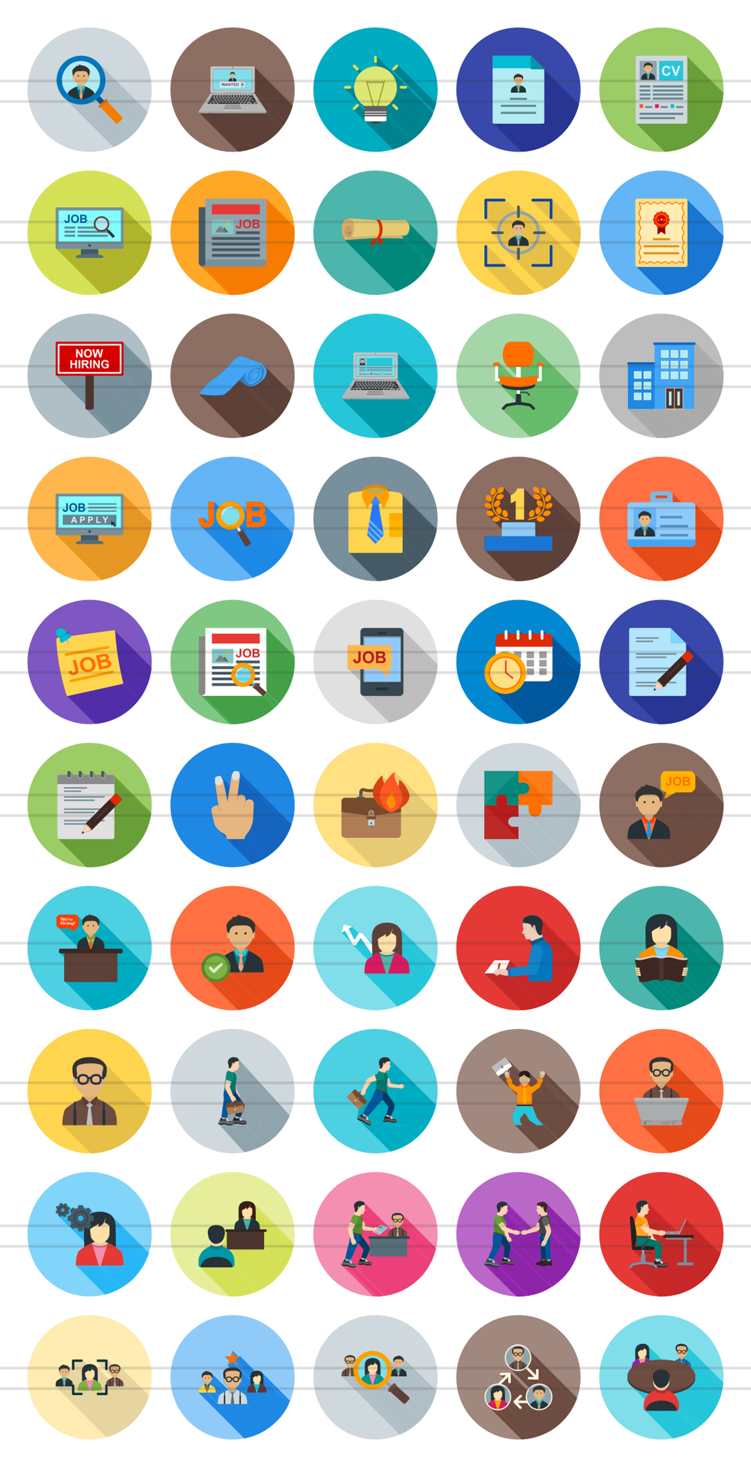 50 Employment Flat Long Shadow Icons (207830) | Icons | Design Bundles