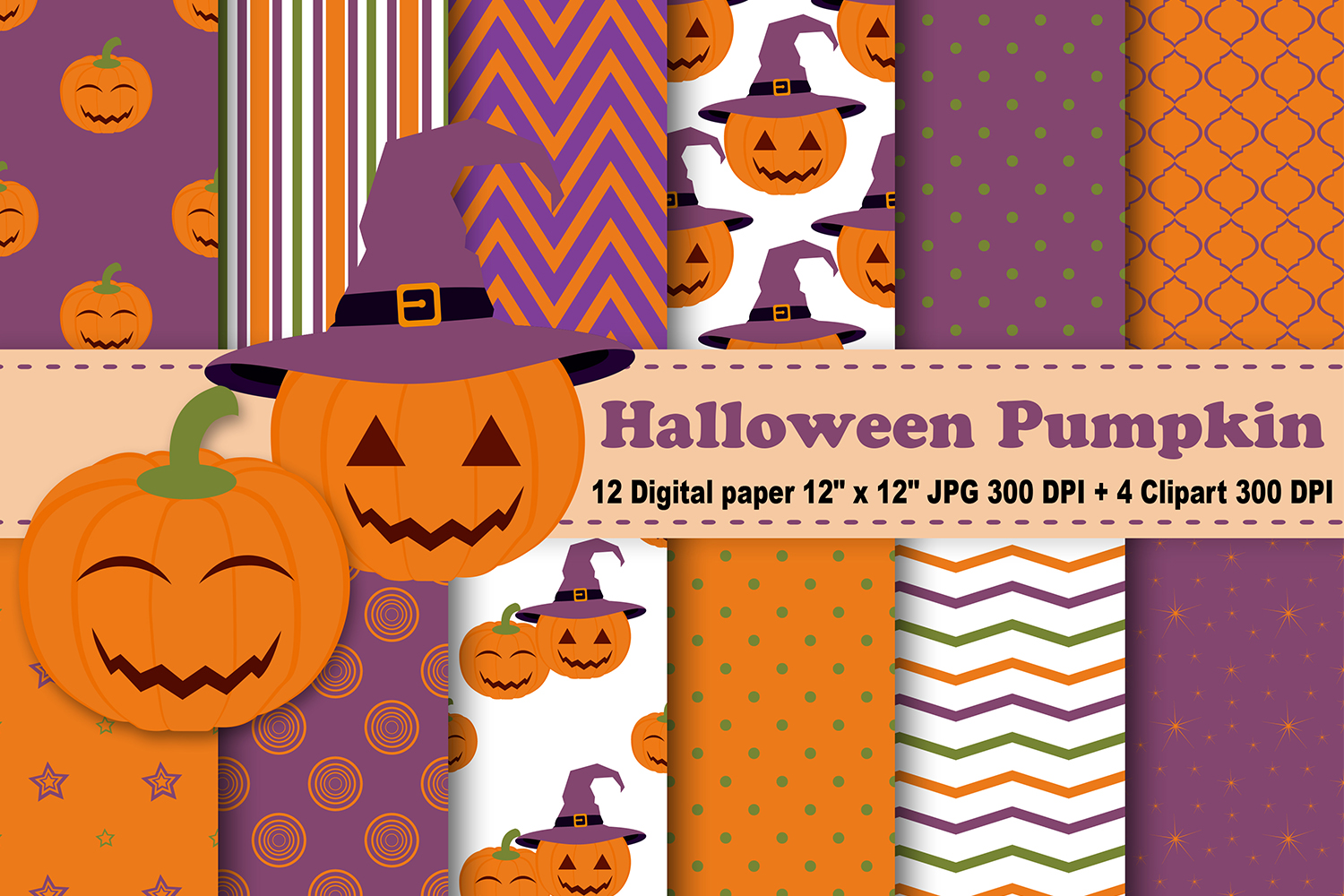 Halloween Digital Paper, Halloween Pumpkin Digital Paper, Spooky ...
