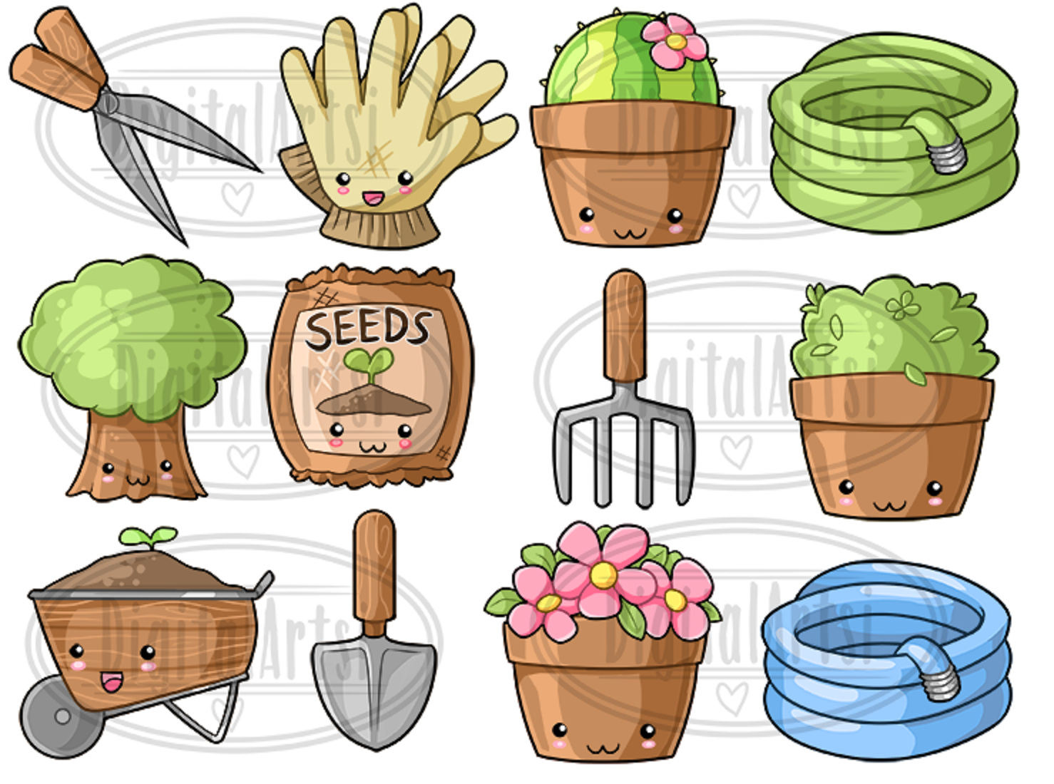 Kawaii Gardening Clipart (126090) | Illustrations | Design Bundles