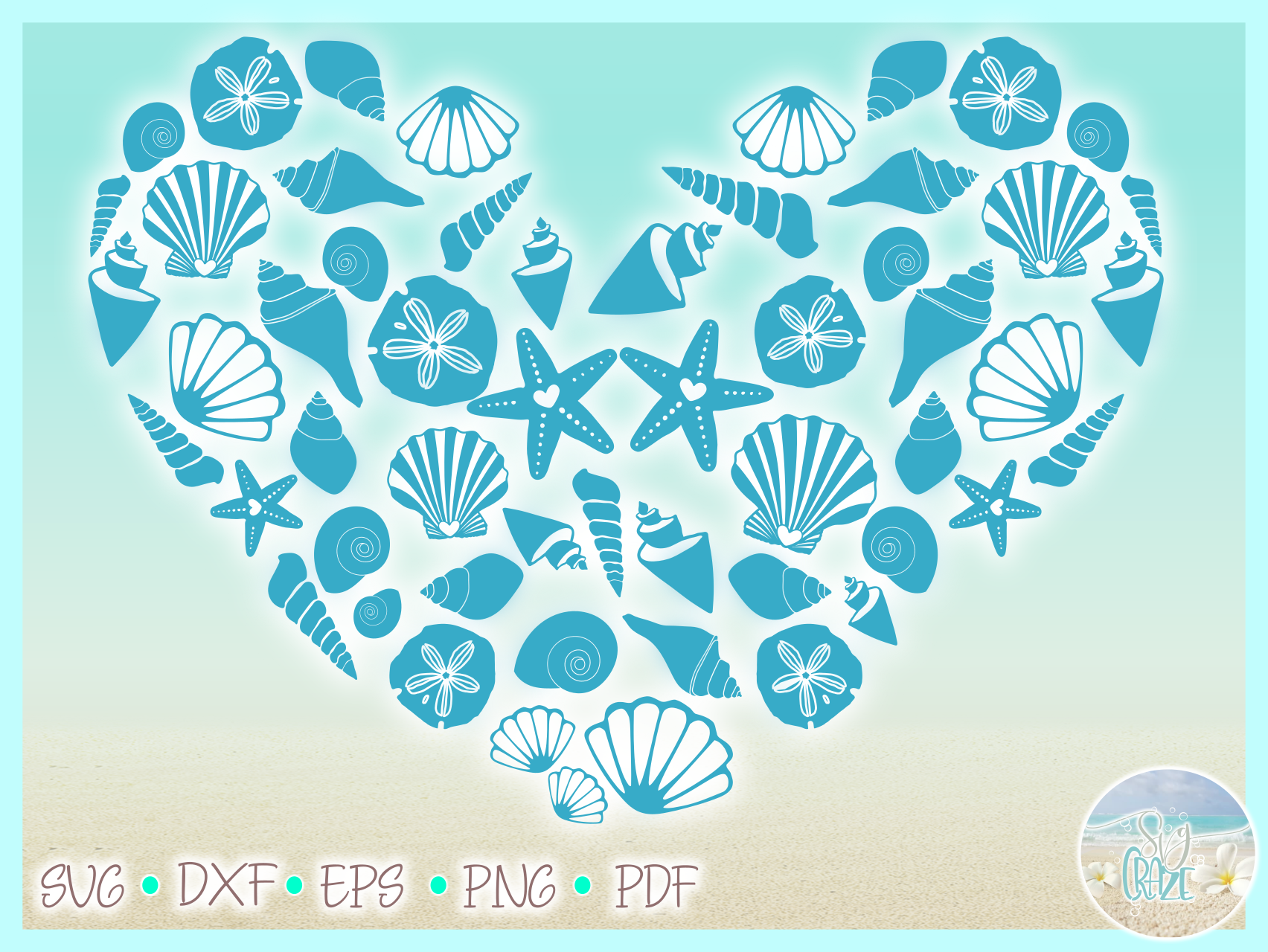 Seashell Heart Mandala Zentangle SVG Dxf Eps Png PDF files (196584 ...