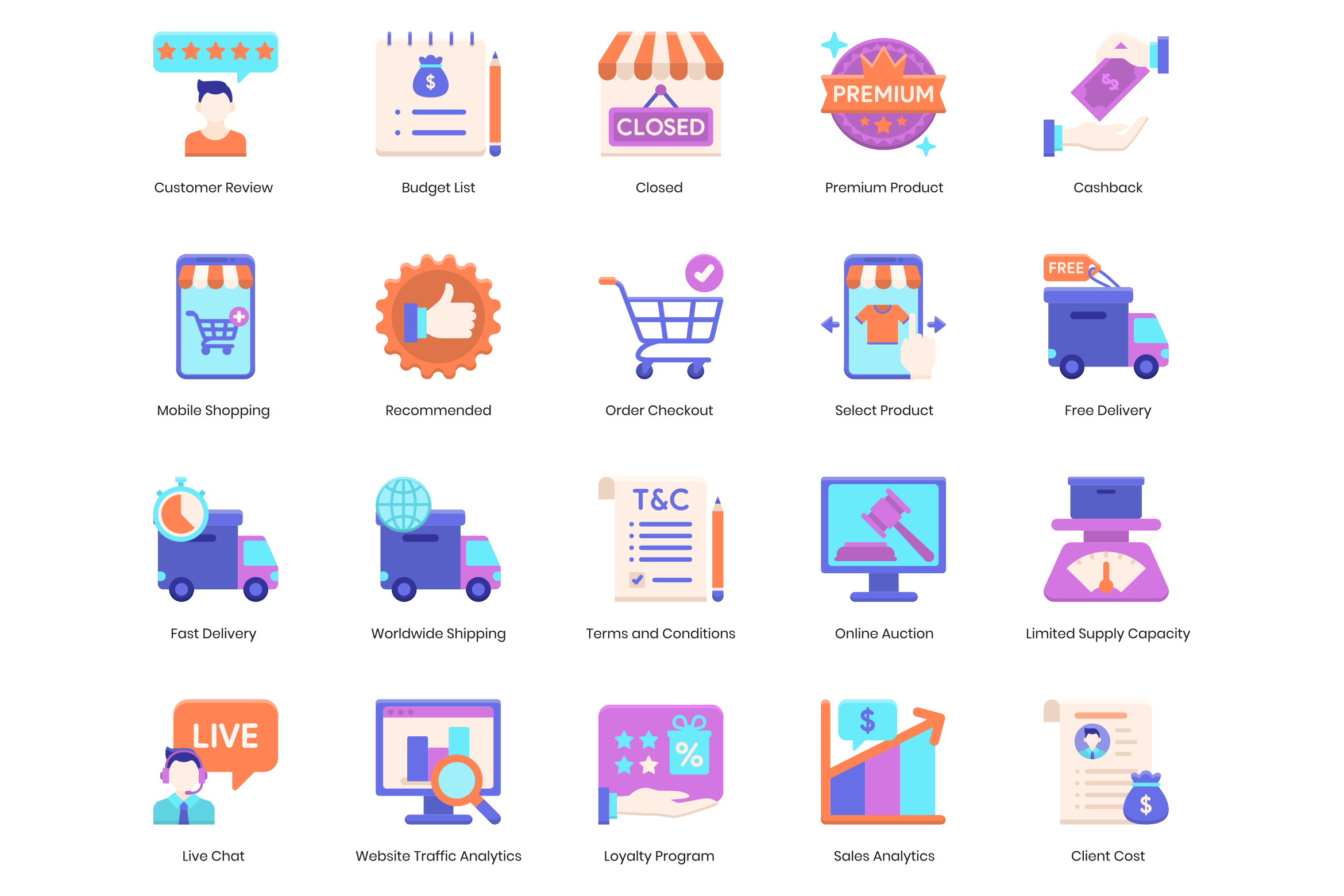 90 E-Commerce Icons Violet Series