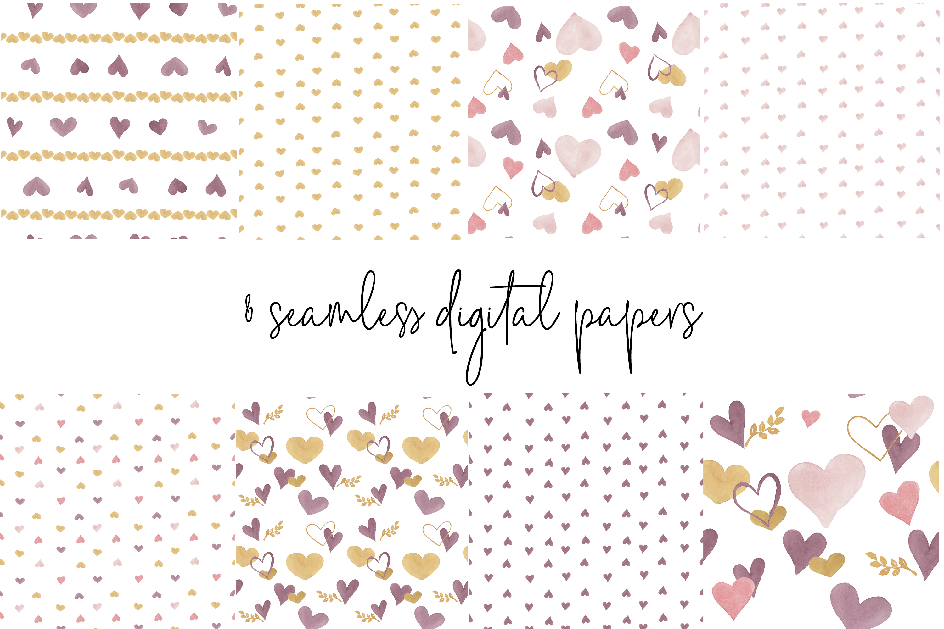 Watercolor Valentine Digital Papers and Clip art