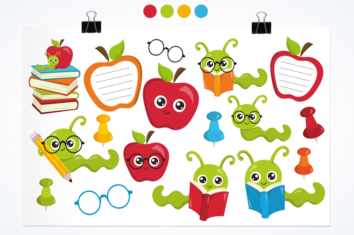 Apple Bookworm graphic and illustrations (363134) | Illustrations ...