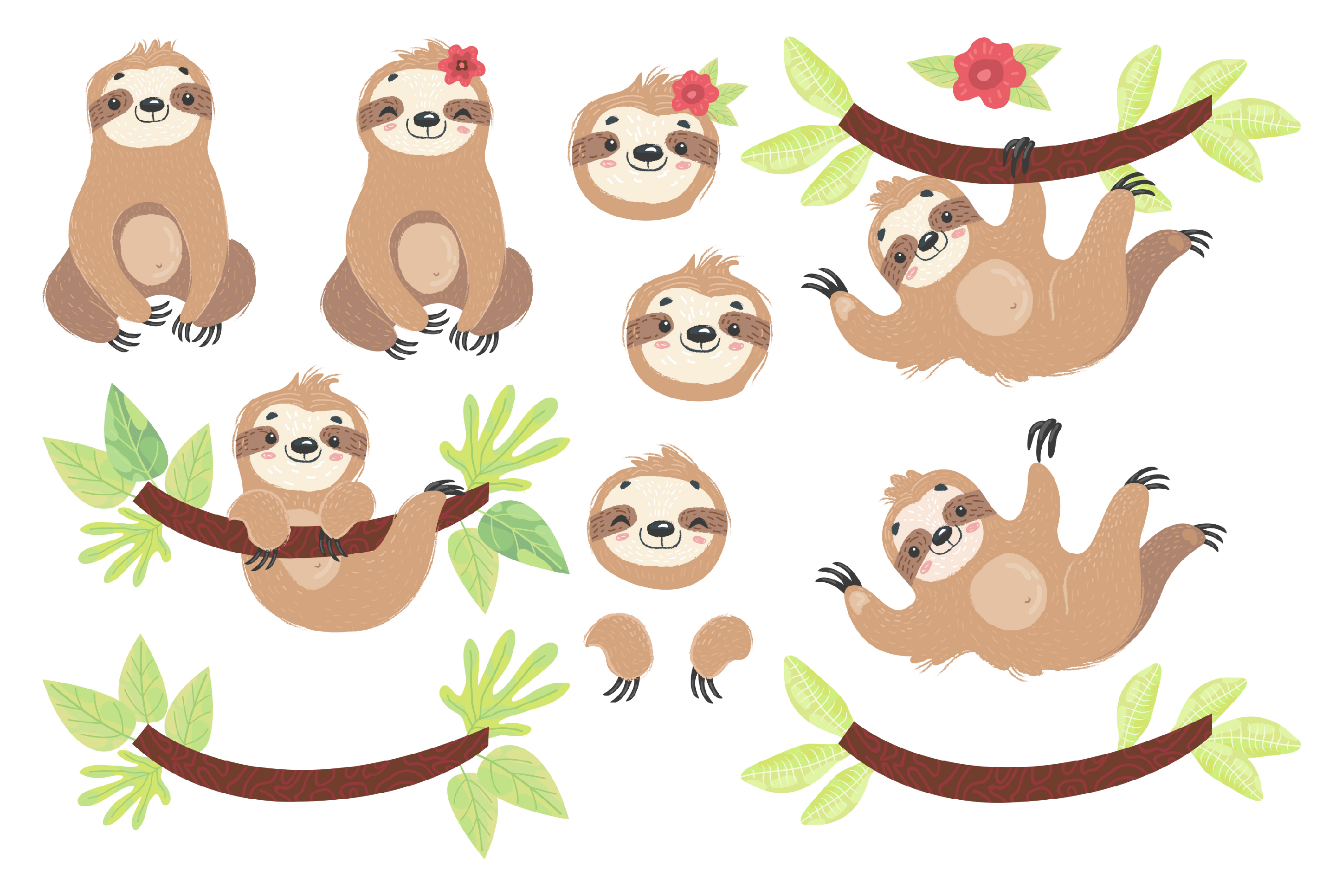 Cute Sloth Clipart Collection, Vector and Png, Easy SCALABLE