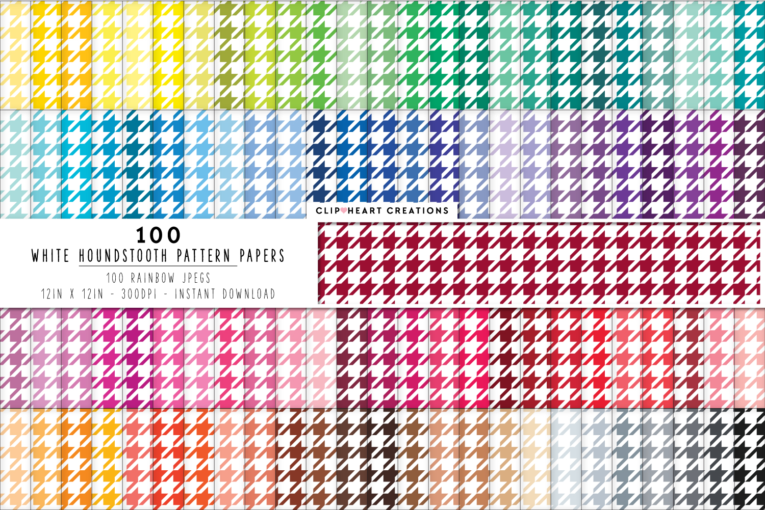 100 Houndstooth Pattern Digital Papers - rainbow colors