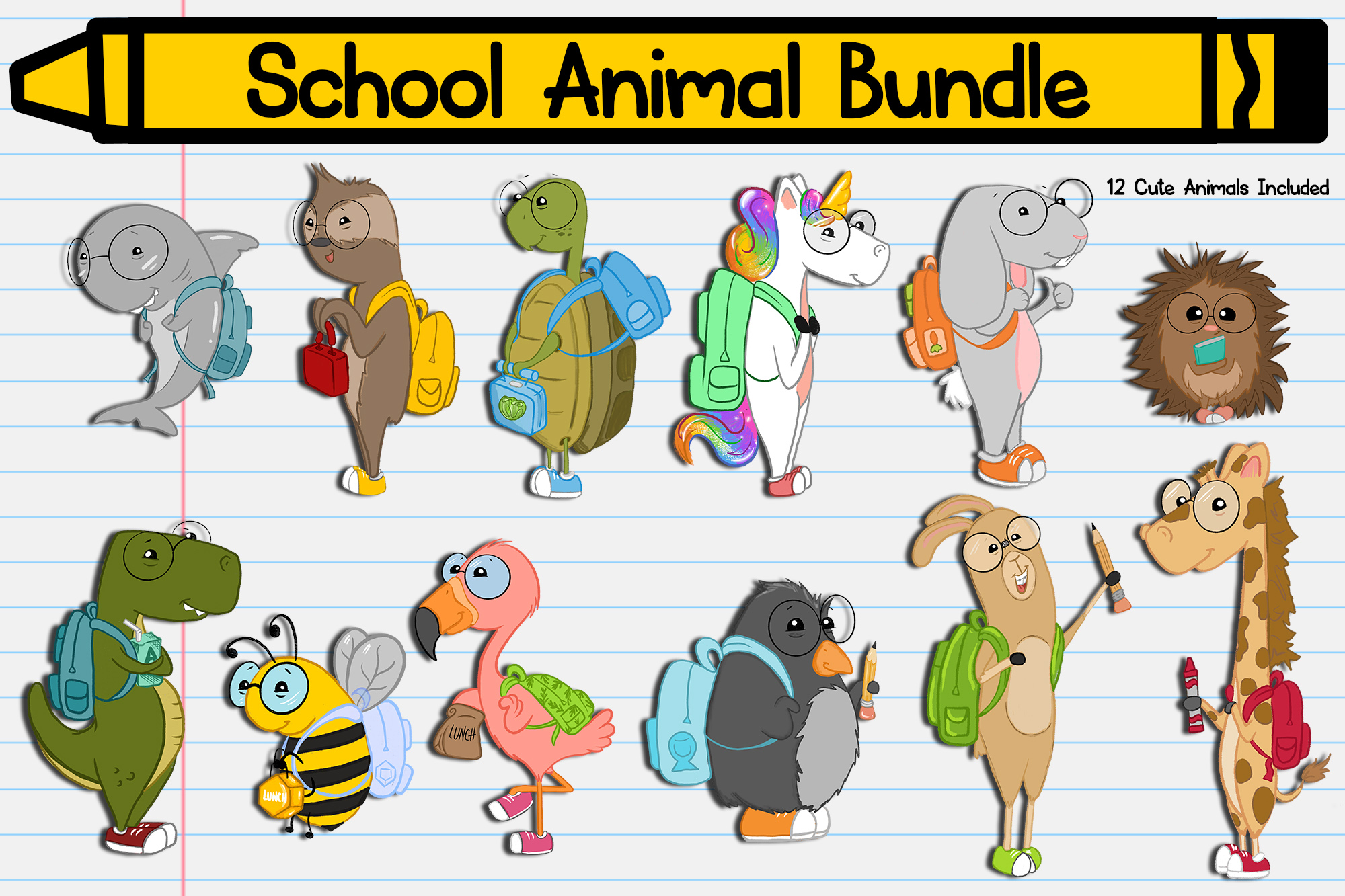 School Animals| Back to School Illustration| School Clipart