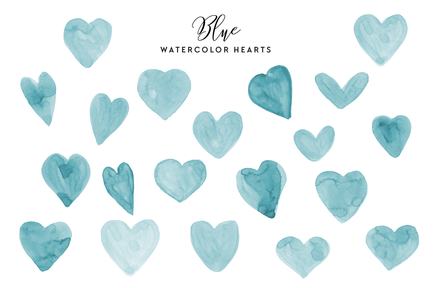 Blue Watercolor Hearts - set of 20 handpainted hearts (143295 ...