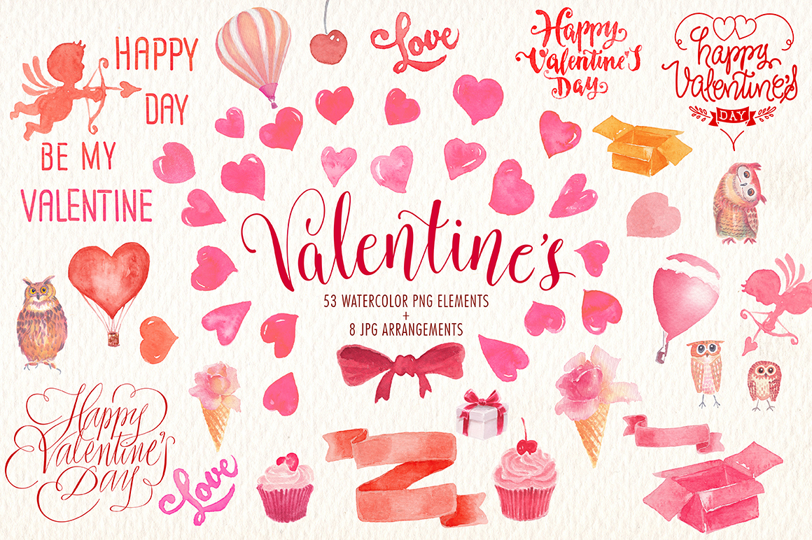 Valentines day watercolor clipart