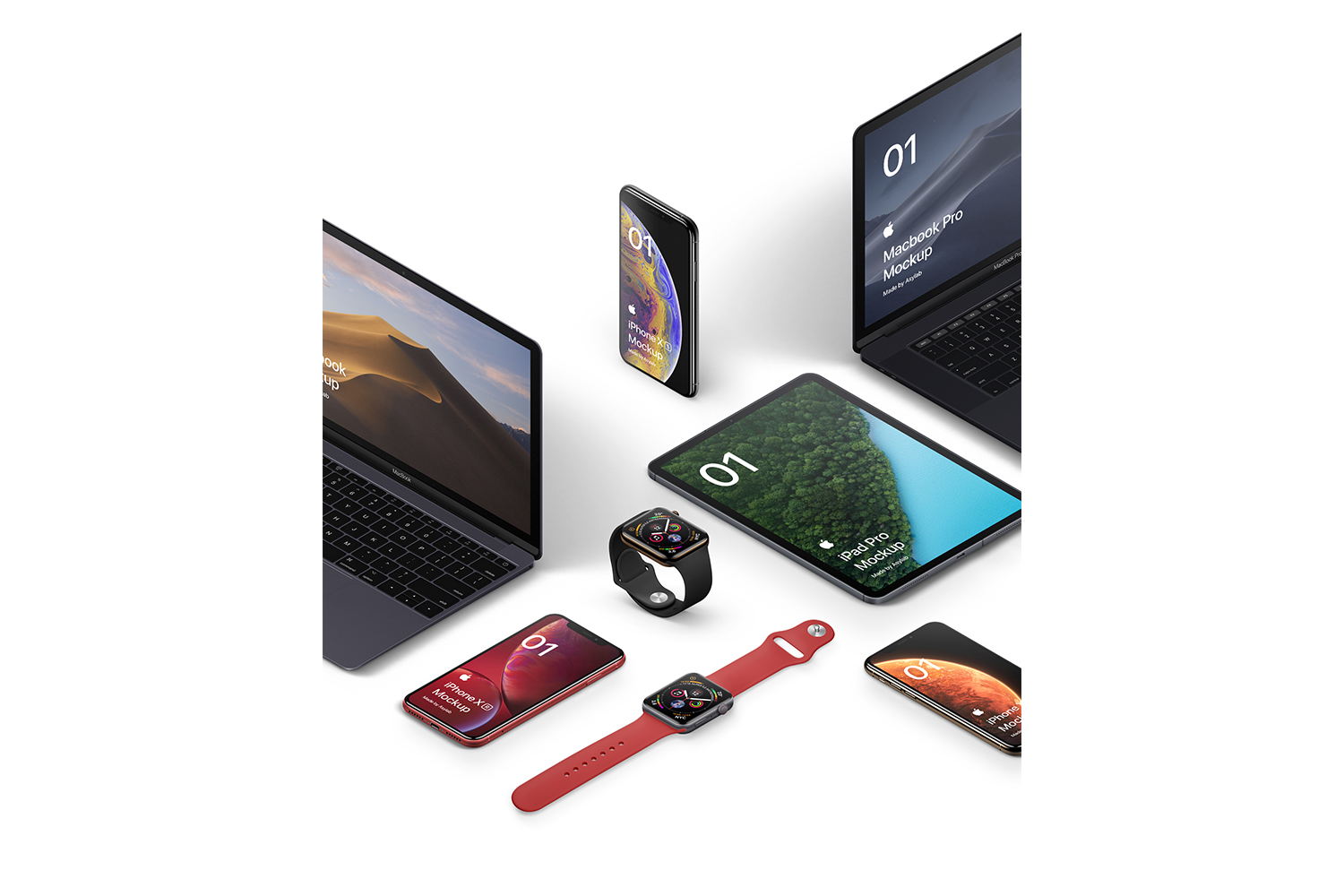 Apple 7 Devices Isometric Mockups - PSD